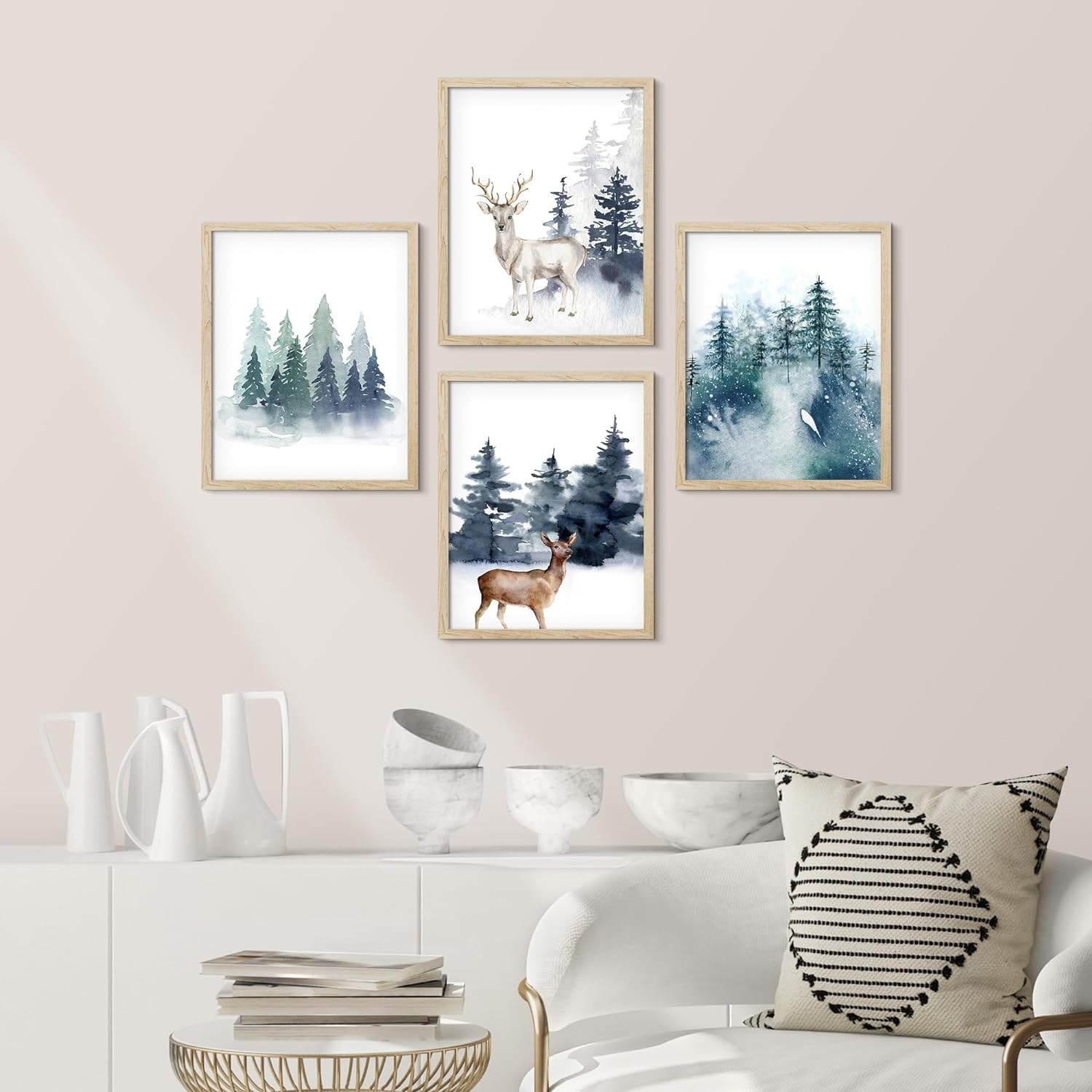 PixonSign Framed Wall Art Pastel Christmas Reindeer Deer Moose Forest ...