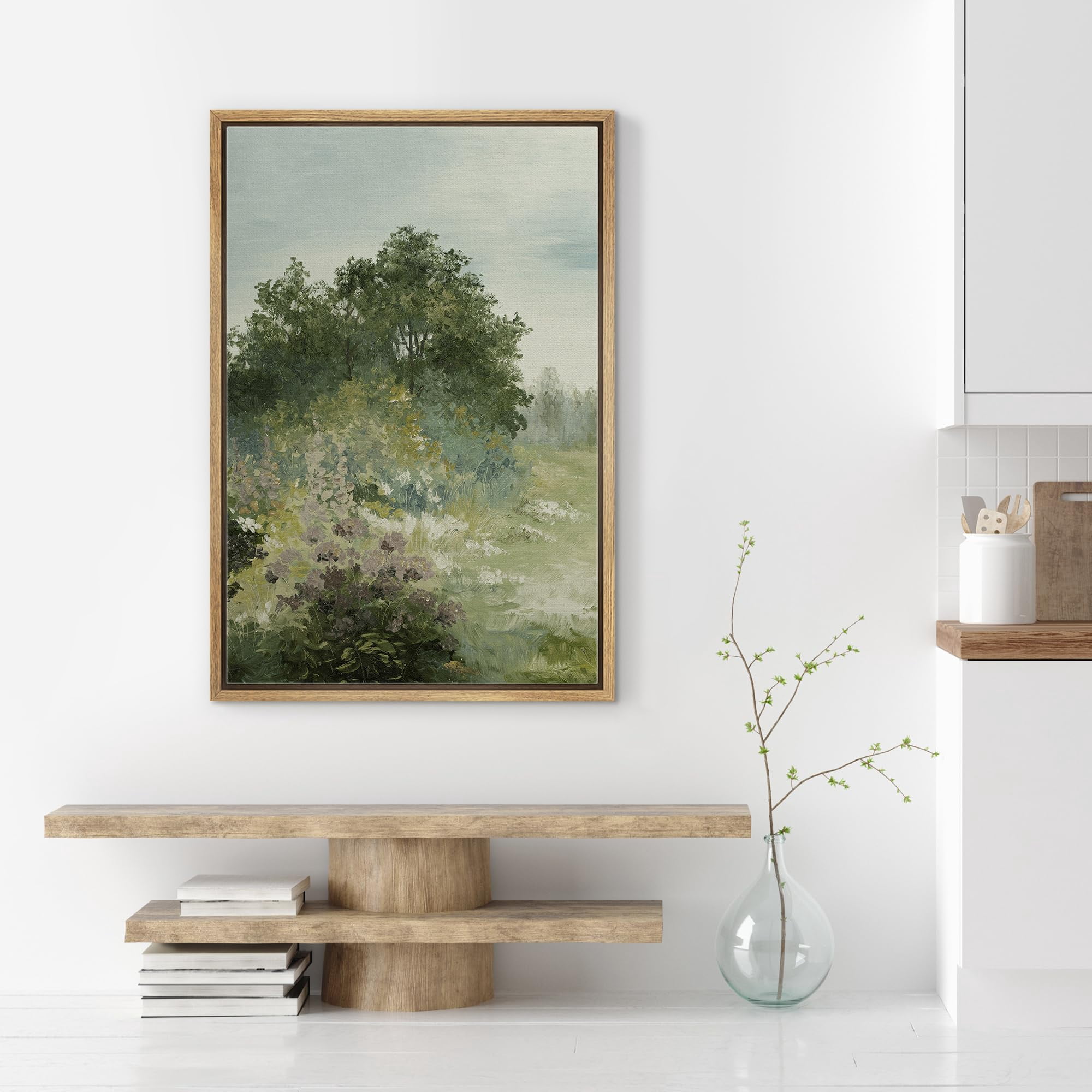 PixonSign Framed Wall Art Pastel Green Forest Field Clearing Floral ...