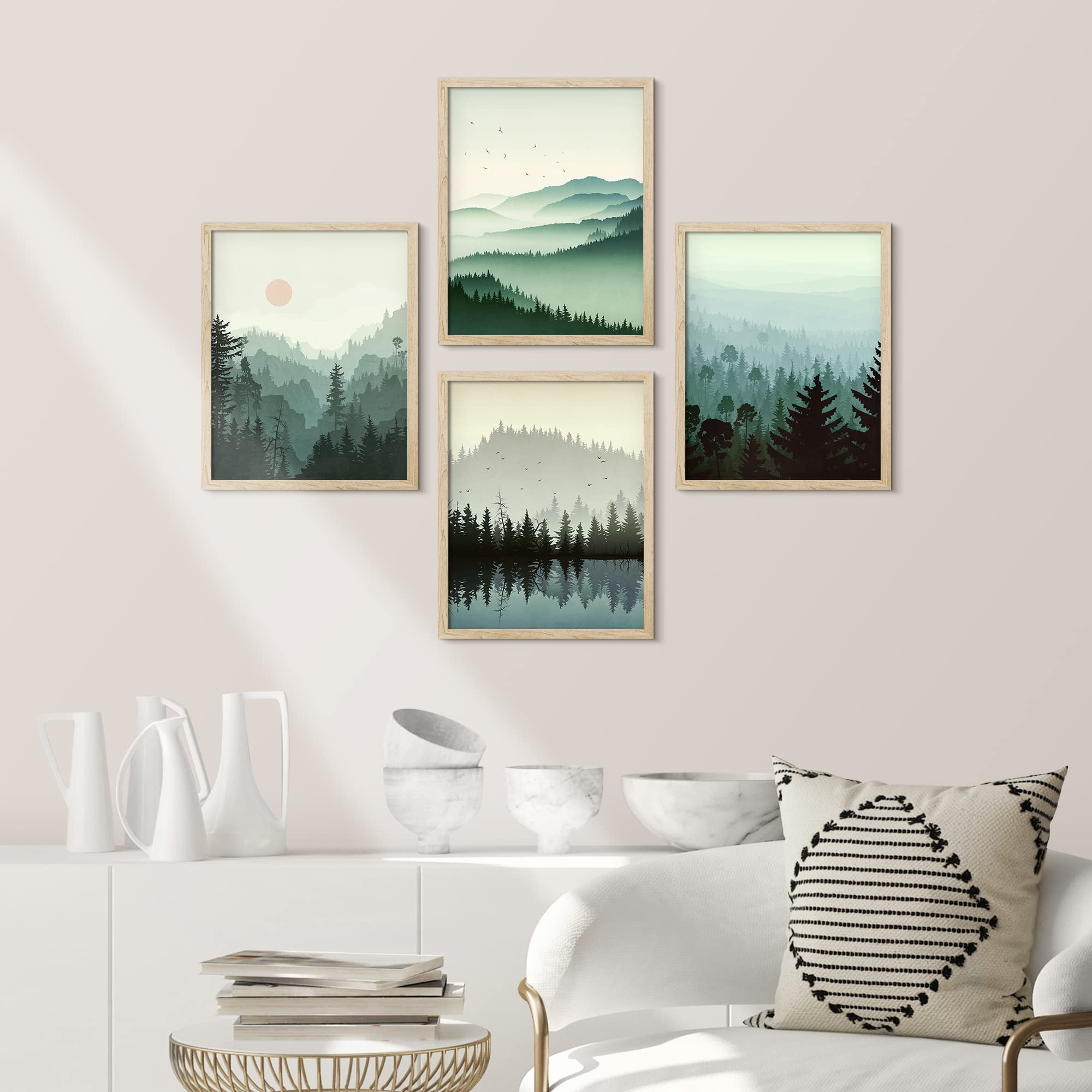 PixonSign Framed Wall Art Pastel Mountain In Early Spring Prints, Set ...
