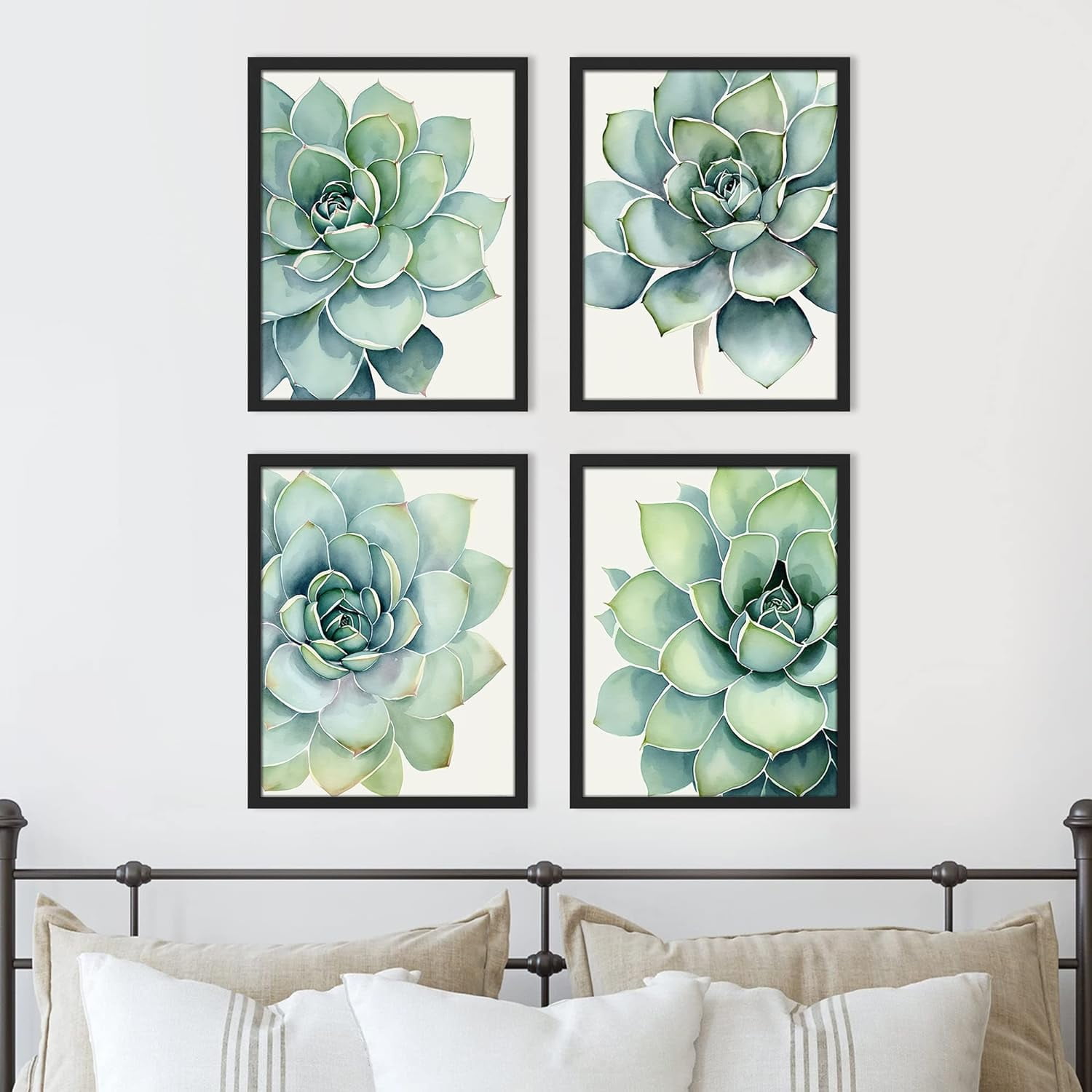 PixonSign Framed Wall Art Pastel Rose Cactus Succulent Adhesive Canvas Poster, Set of 4 Nature ...