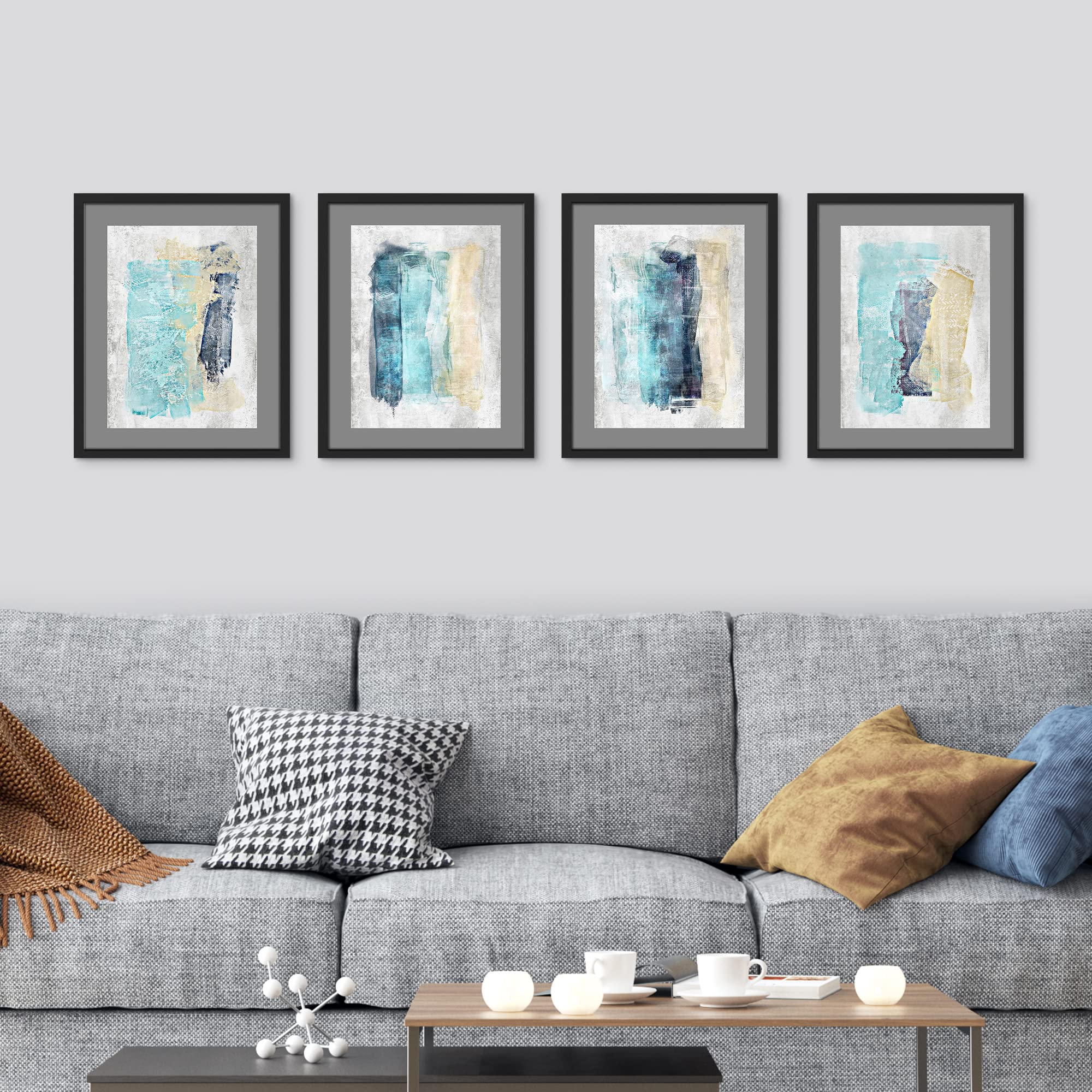 PixonSign Framed Wall Art Pastel Watercolor Blue, Teal, Yellow Paint ...