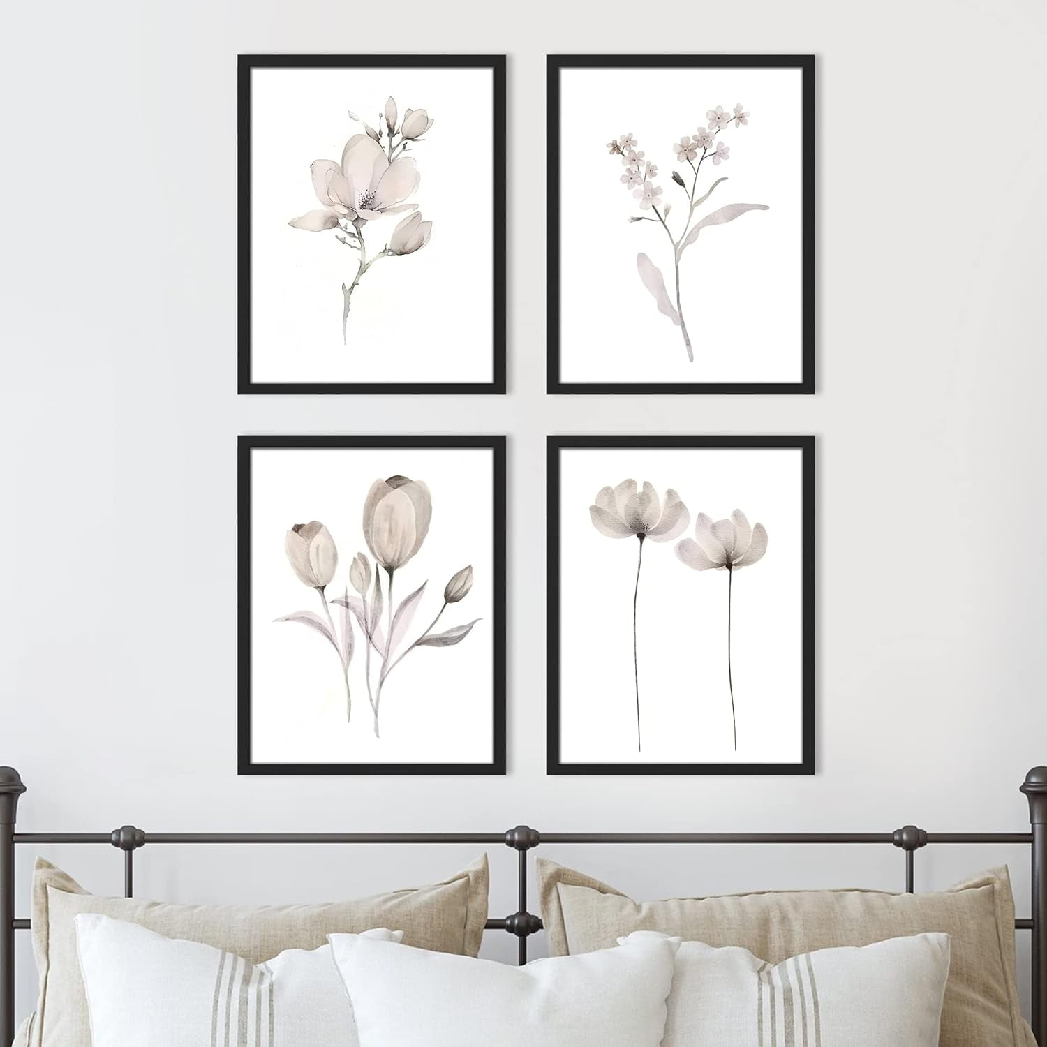 PixonSign Framed Wall Art Pastel Winter Tulip Daisy Flower Poster, Set ...