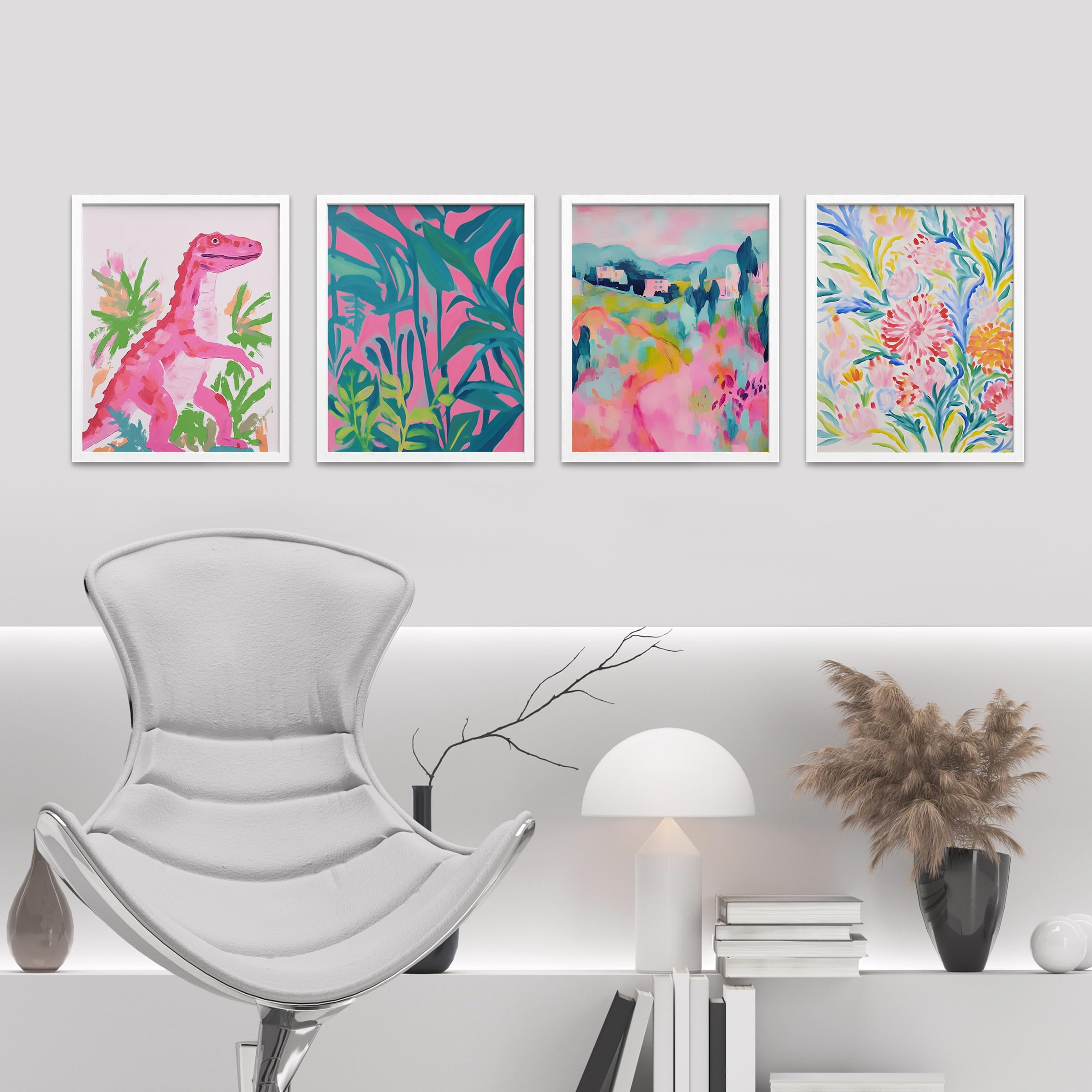 PixonSign Framed Wall Art Playful Dinosaur and Abstract Nature ...