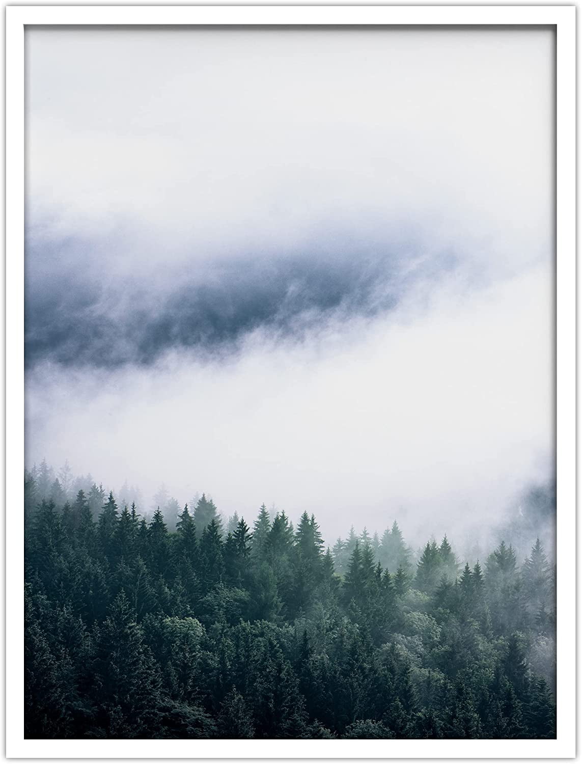PixonSign Framed Wall Art Print Dark Green Forest Covered in Fog Nature ...