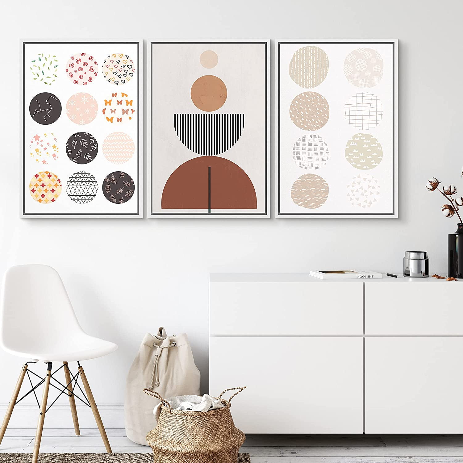 PixonSign Framed Wall Art Print Set Gold, White & Black Stained Glass ...