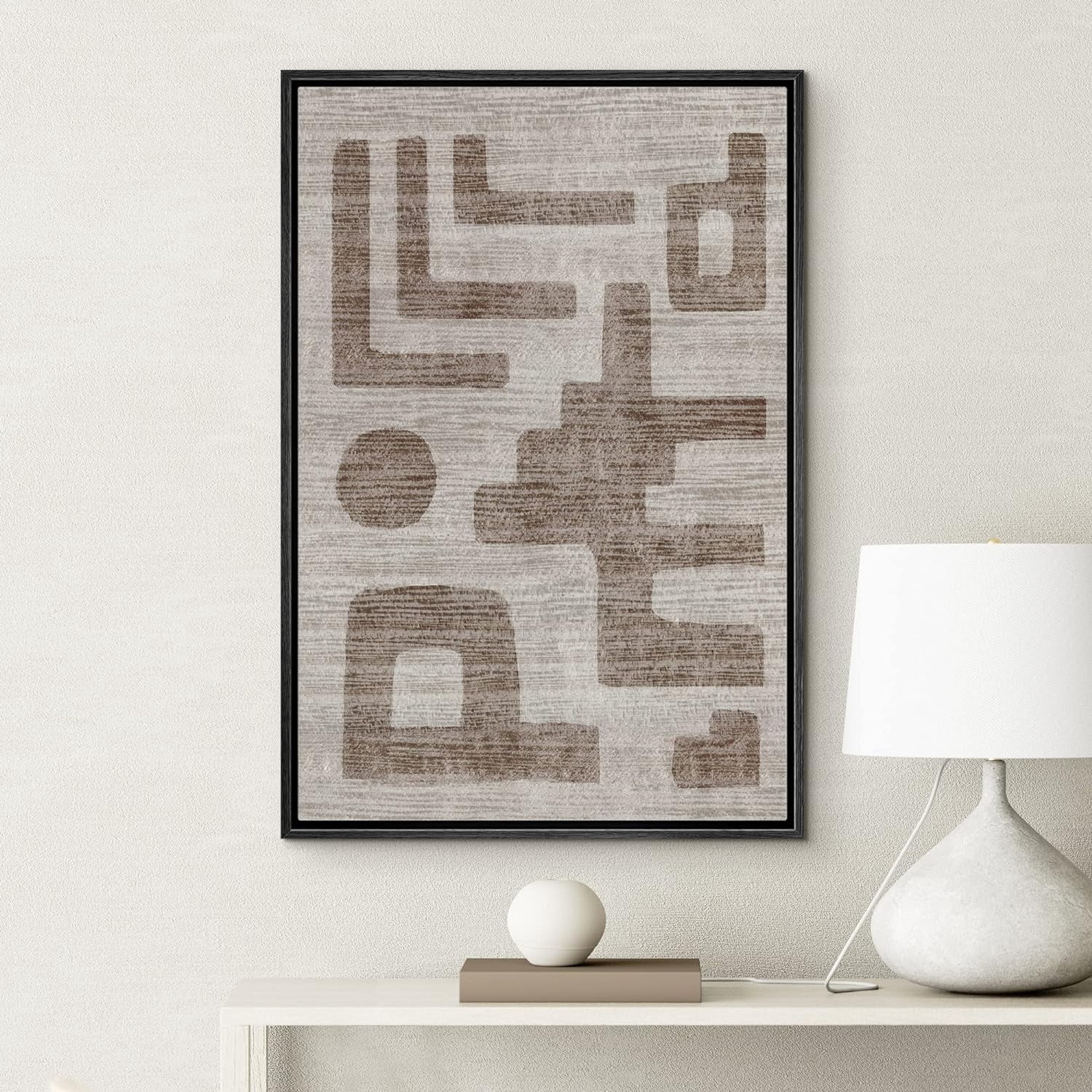 PixonSign Framed Wall Art Rustic Brown & Gray Polygon Collage Abstract ...