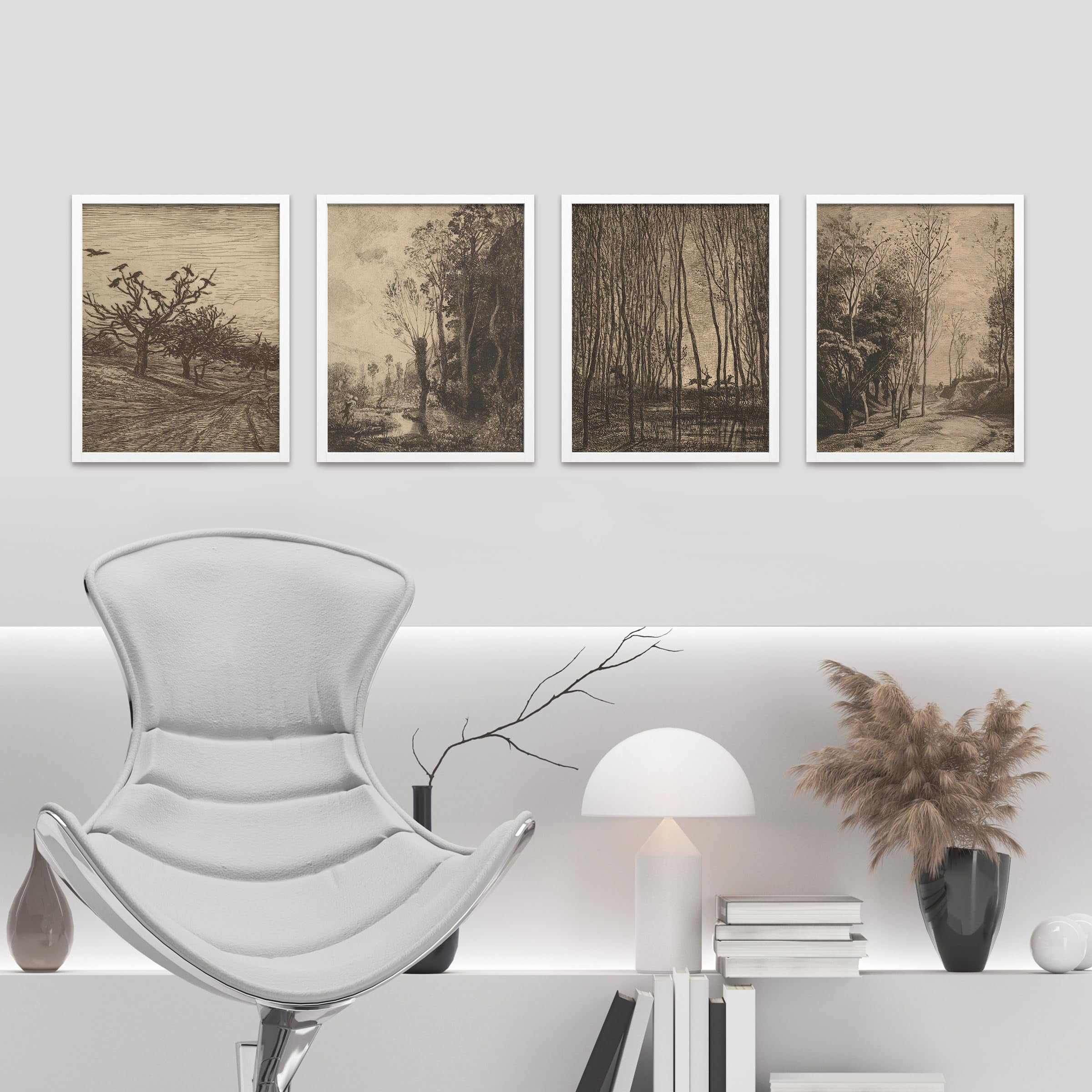 PixonSign Framed Wall Art Rustic Trees Countryside Landscape Prints ...