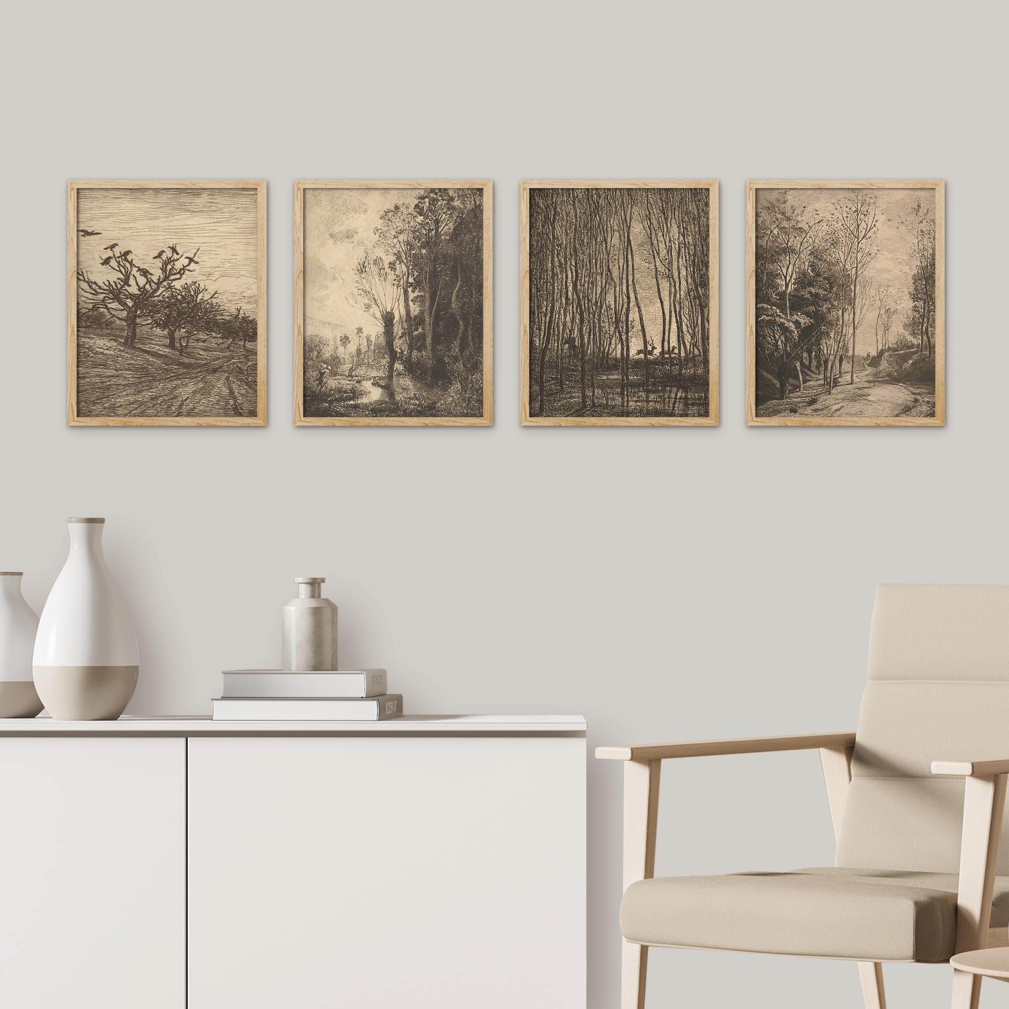 PixonSign Framed Wall Art Rustic Trees Countryside Landscape Prints ...