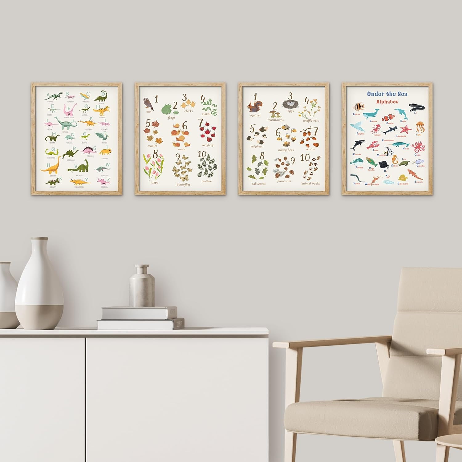 PixonSign Framed Wall Art, Safari Woodland Animals Alphabet Posters ...