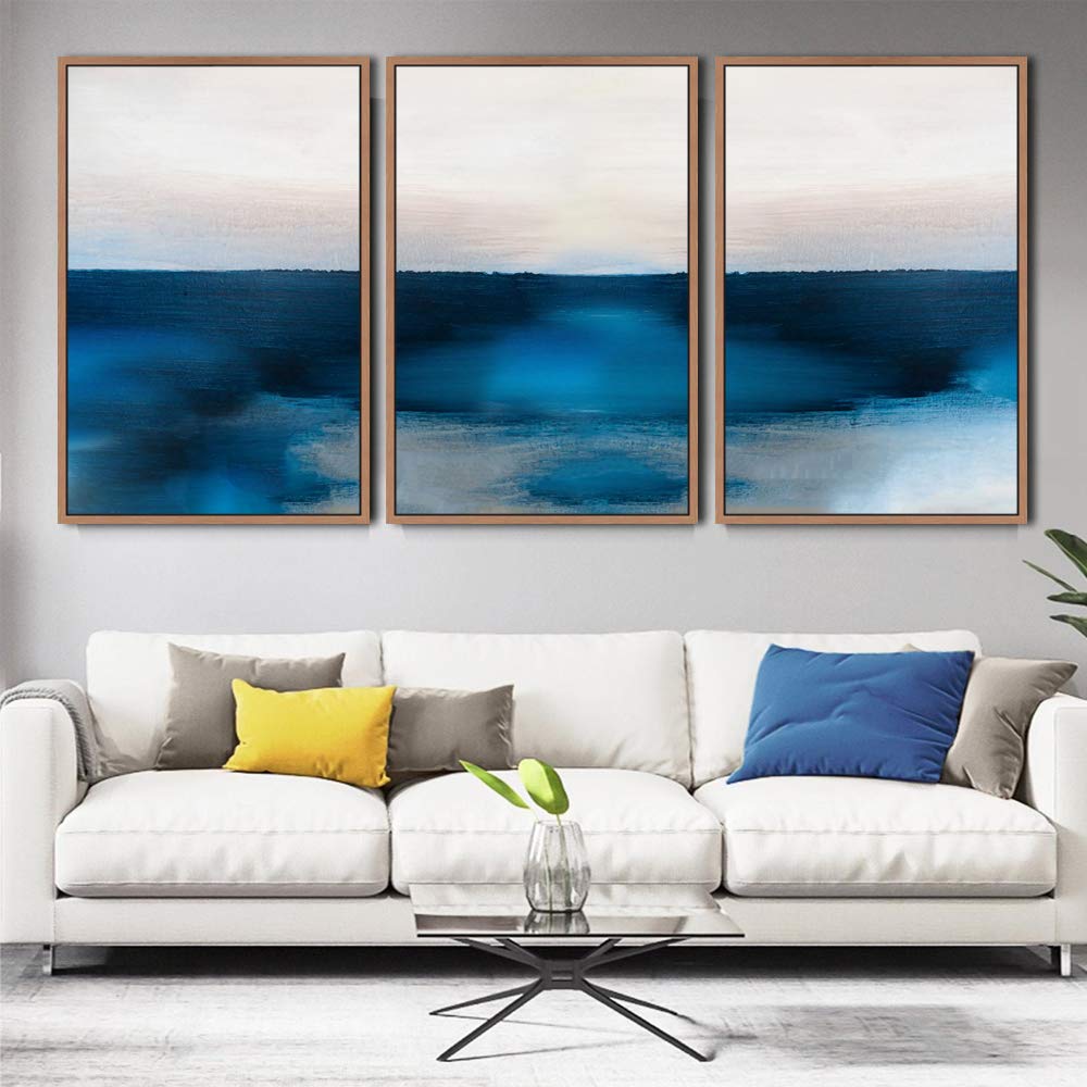 PixonSign Framed Wall Art Set Abstract Blue Ocean Horizon Landscape ...