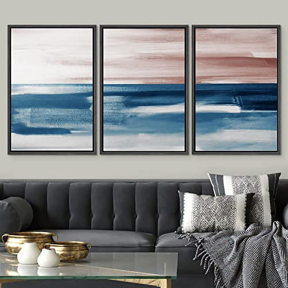 PixonSign Framed Wall Art Set Blue & Red Abstract Natural Landscape ...
