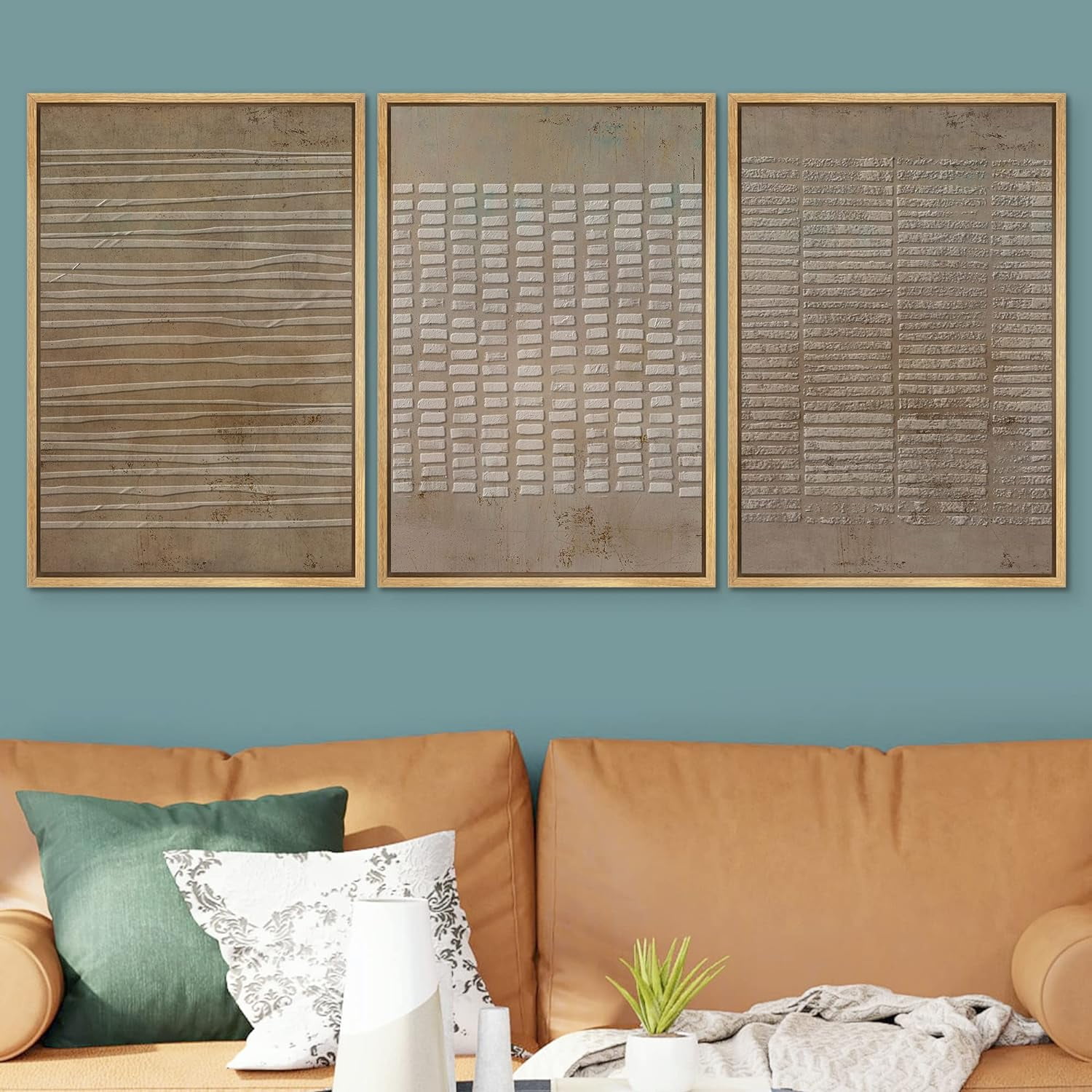 PixonSign Framed Wall Art Set Grunge Geometric Brown Line Art Graffiti ...