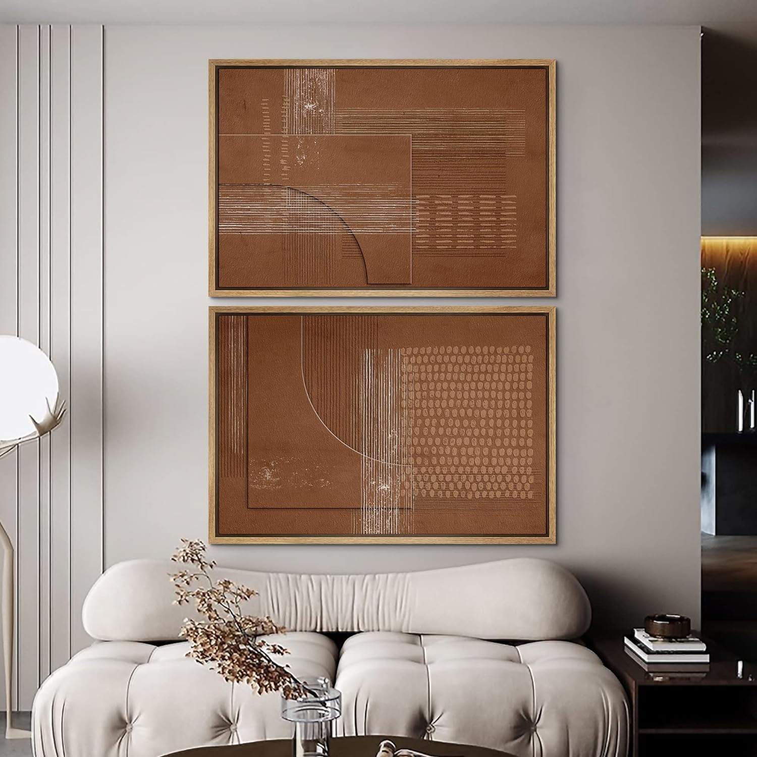 PixonSign Framed Wall Art Set Mid-Century Brown Polygon Landscape ...