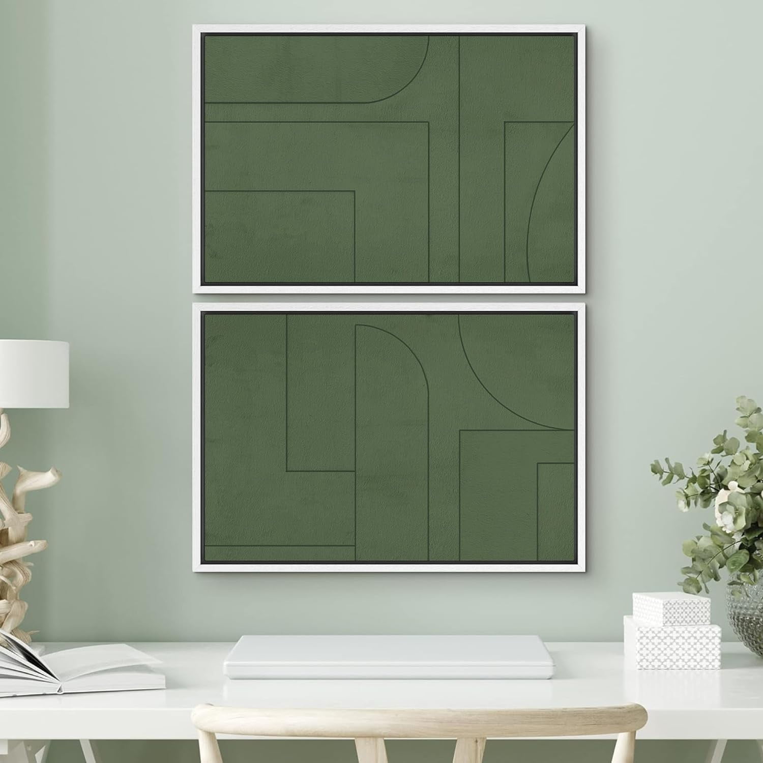 PixonSign Framed Wall Art Set Mid-Century Green Polygon Landscape ...