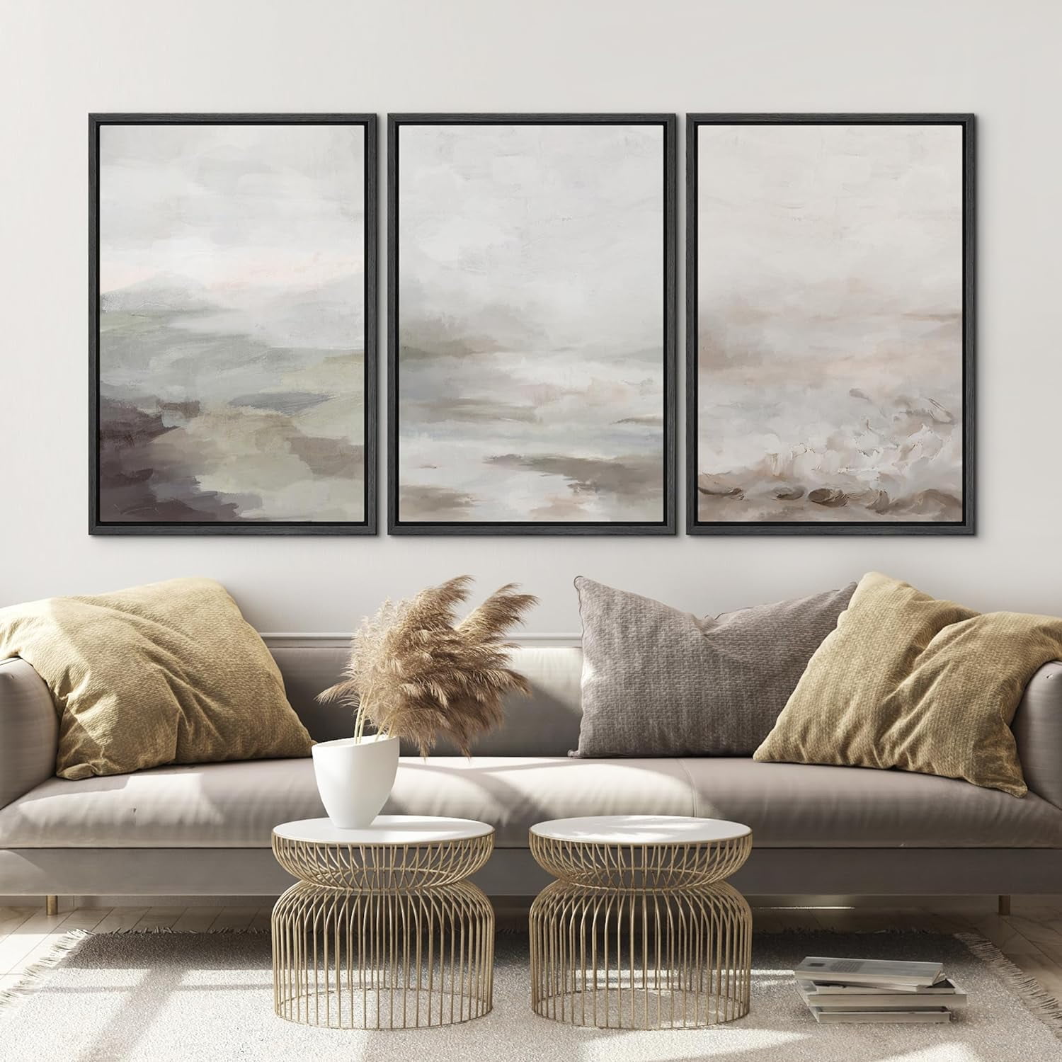 PixonSign Framed Wall Art Set Pastel Watercolor Brown Sky Landscape ...