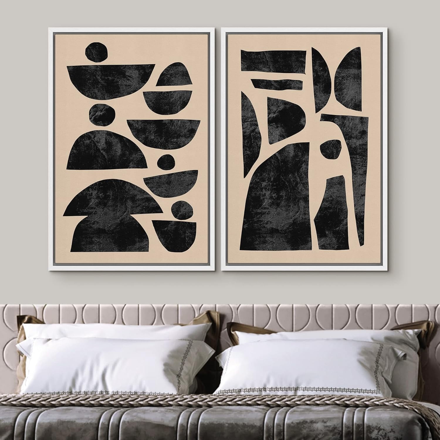 PixonSign Framed Wall Art Set Retro Geometric Mid-Century Semi-Circle ...