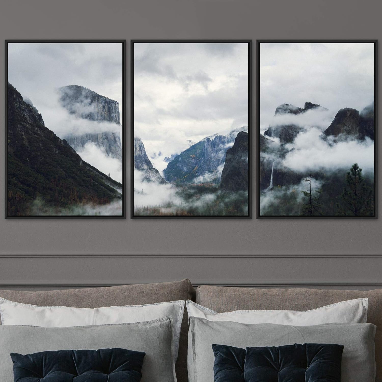 PixonSign Framed Wall Art Set Shrouded In Mist & Foggy Mountains ...