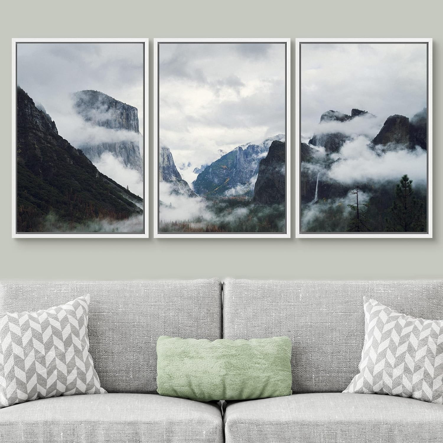 PixonSign Framed Wall Art Set Shrouded In Mist & Foggy Mountains ...