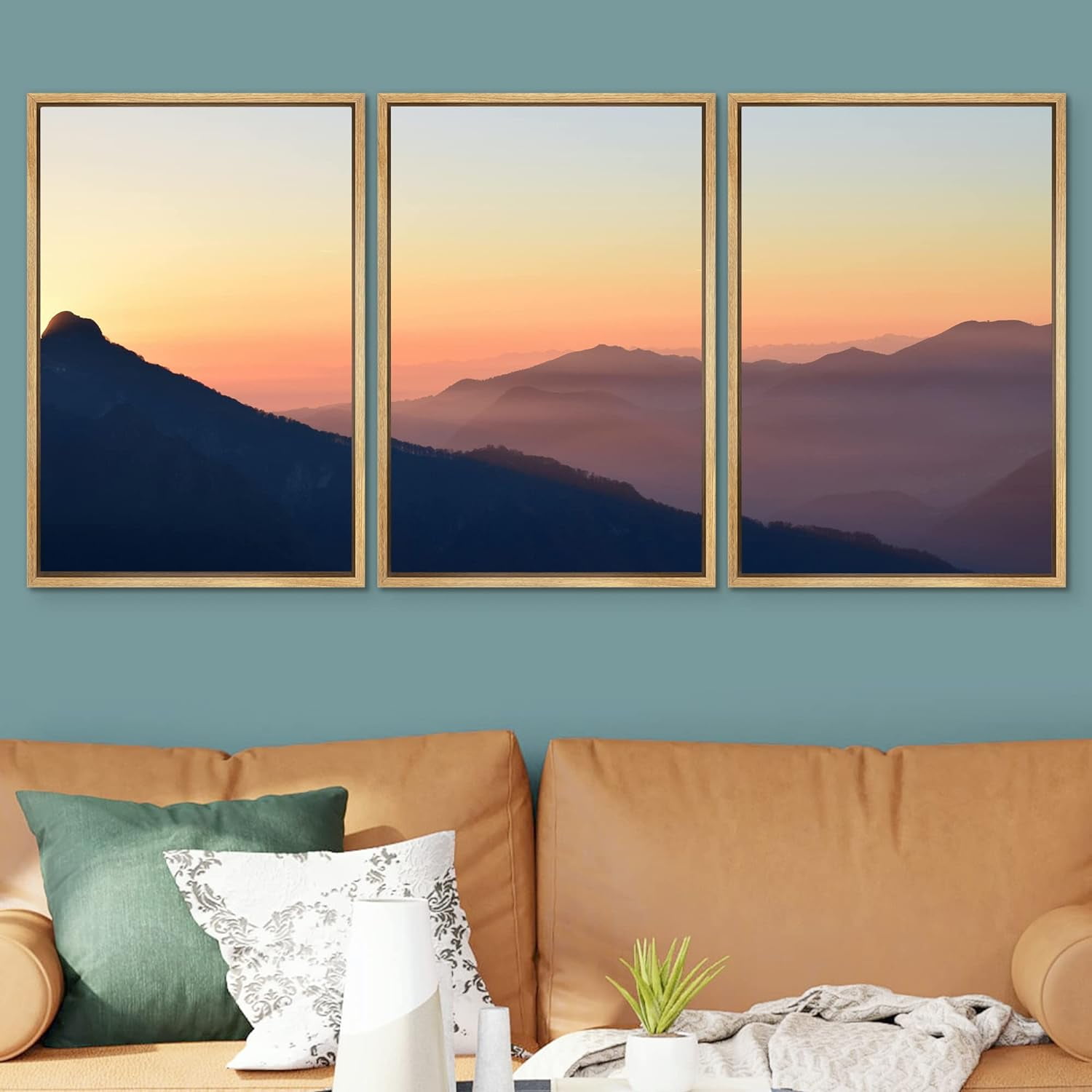 PixonSign Framed Wall Art Set Shrouded In Mist & Orange Sunset Nature ...