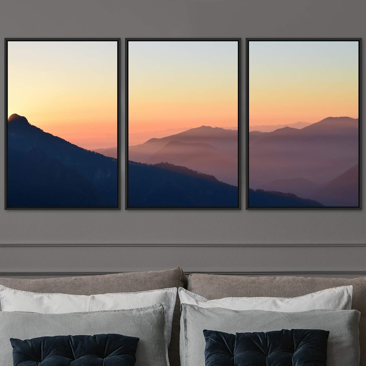 PixonSign Framed Wall Art Set Shrouded In Mist & Orange Sunset Nature ...