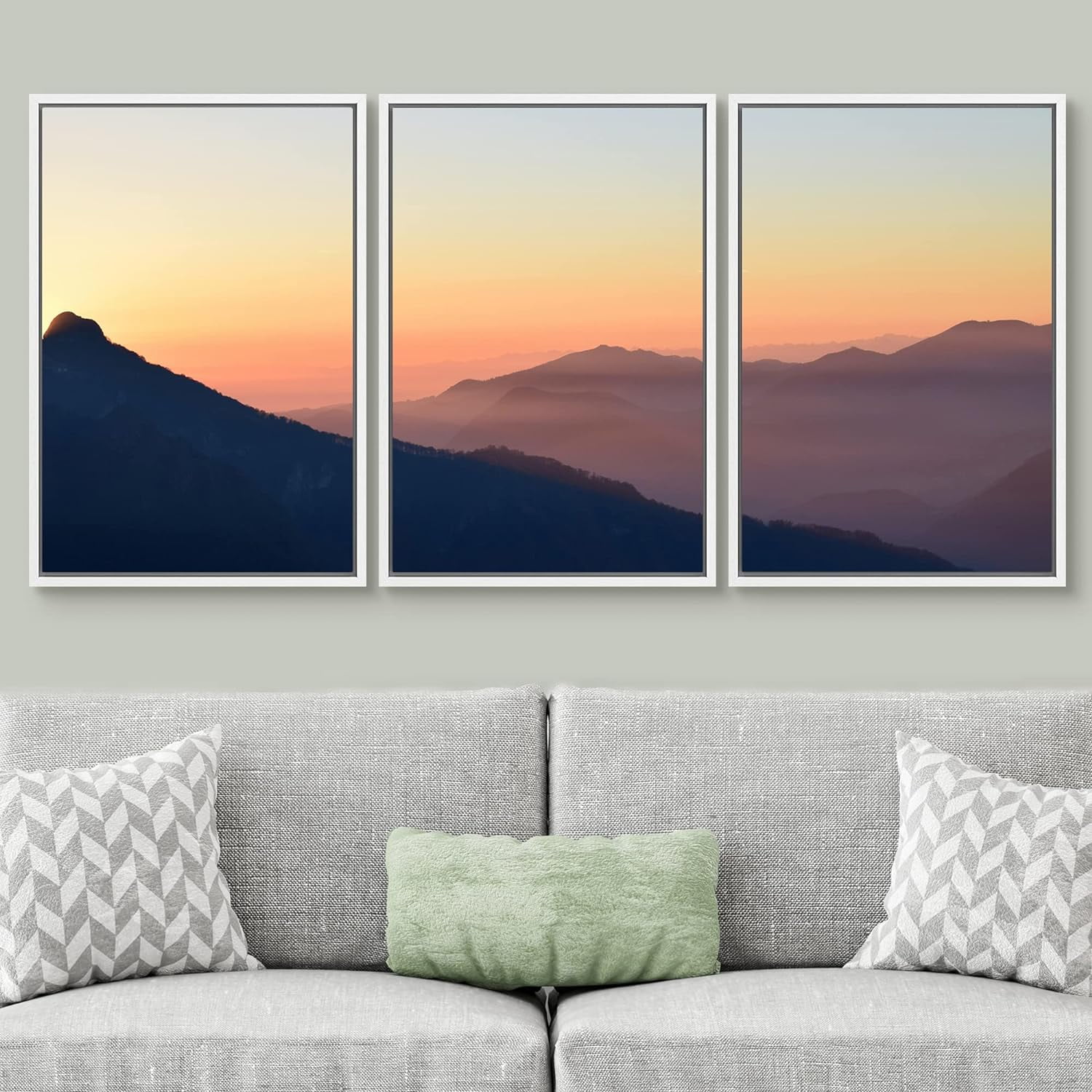 PixonSign Framed Wall Art Set Shrouded In Mist & Orange Sunset Nature ...