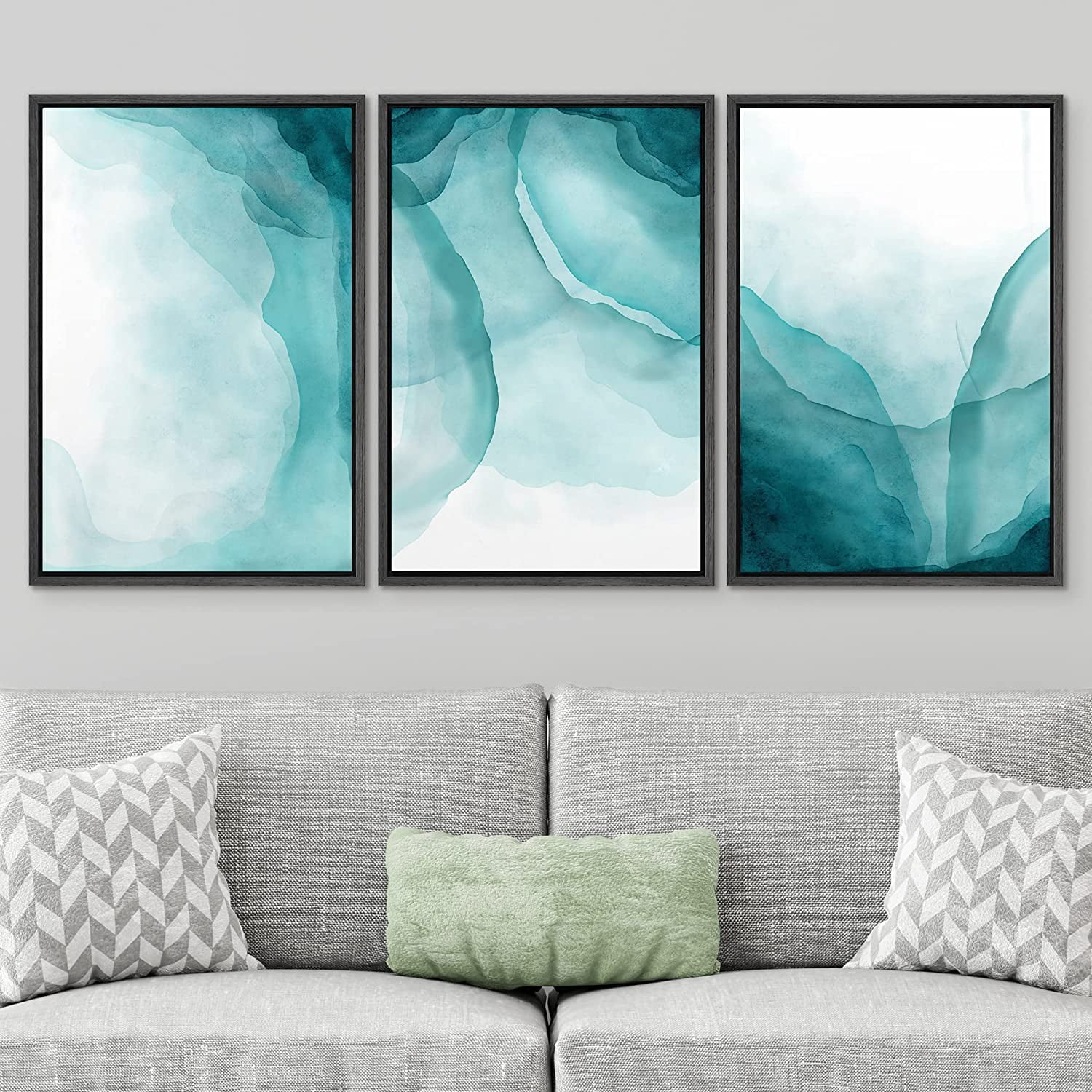 PixonSign Framed Wall Art Set Vibrant Teal Pastel Paint Stroke ...
