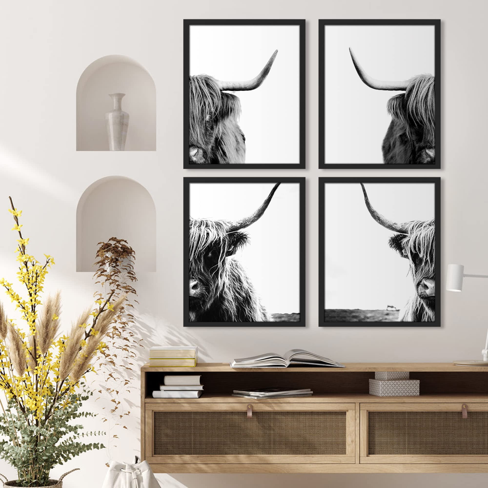 PixonSign Framed Wall Art Shetland Farm Cow Portraits Prints Western ...
