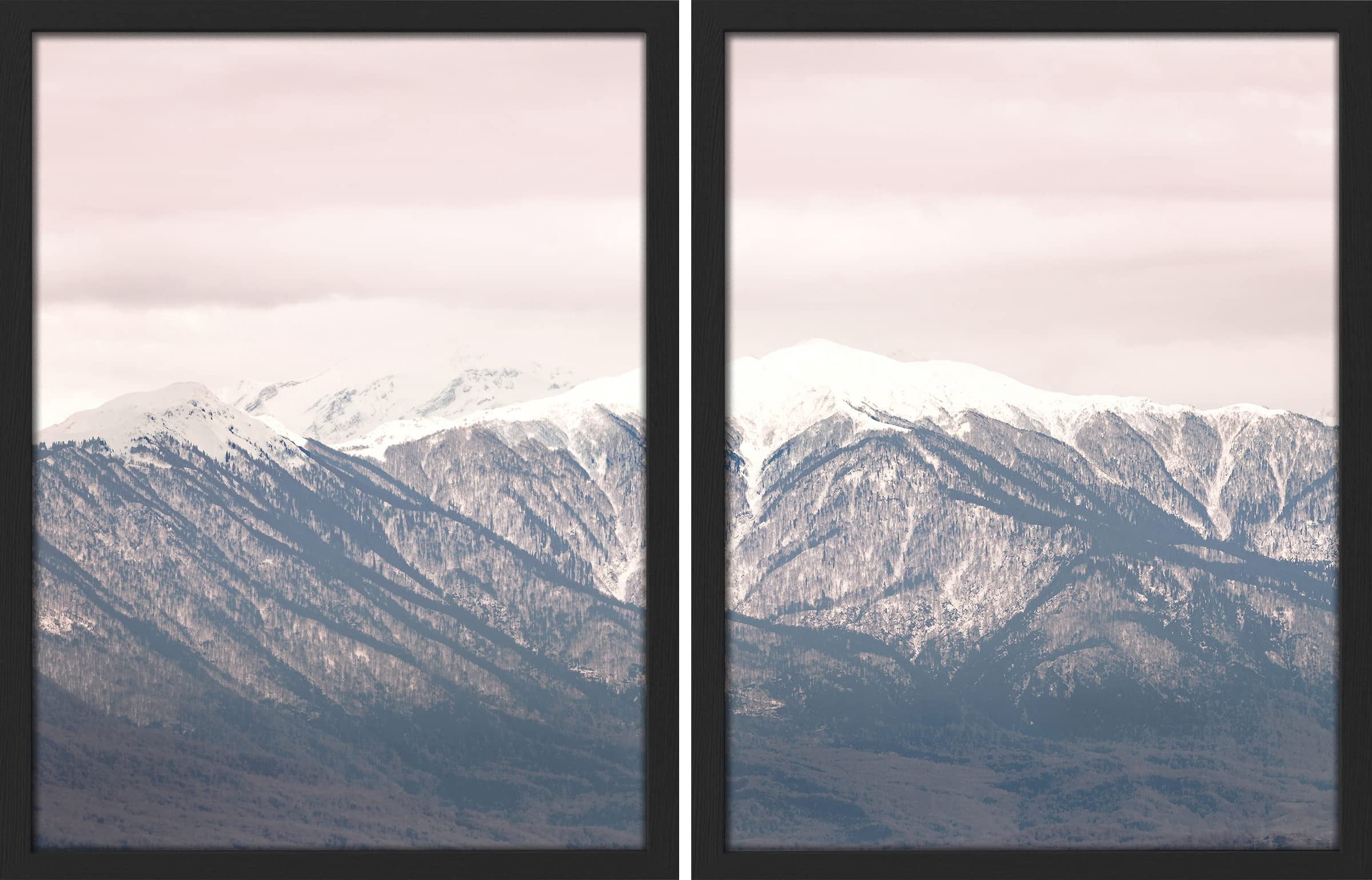 PixonSign Framed Wall Art Snowy Mountain Range Posters, Set of 2 Washed ...