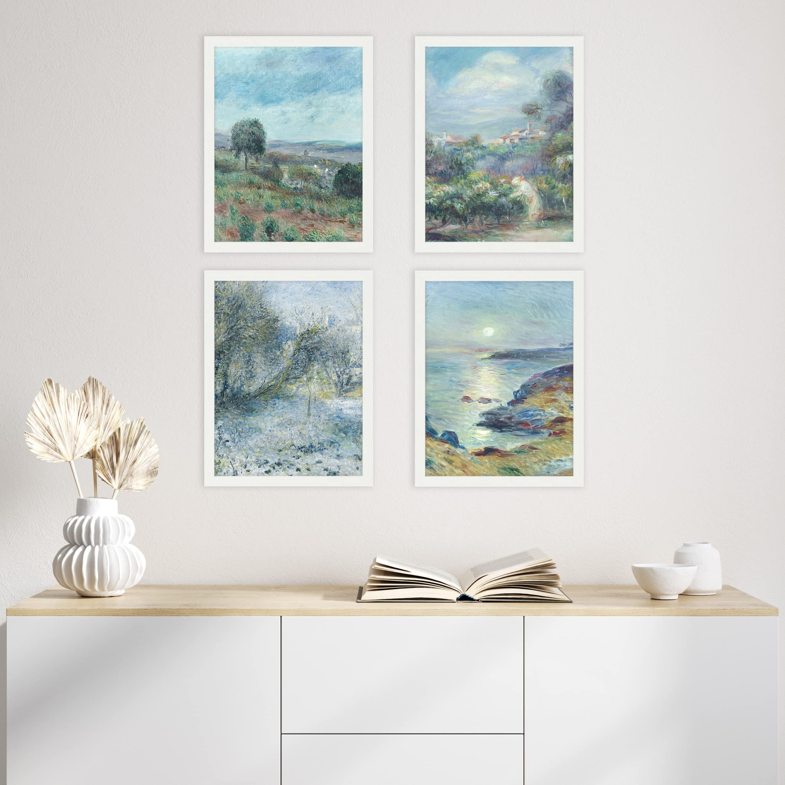 PixonSign Framed Wall Art Spring Countryside Coppice, Set of 4 Classic Retro Wall Decor Arts ...