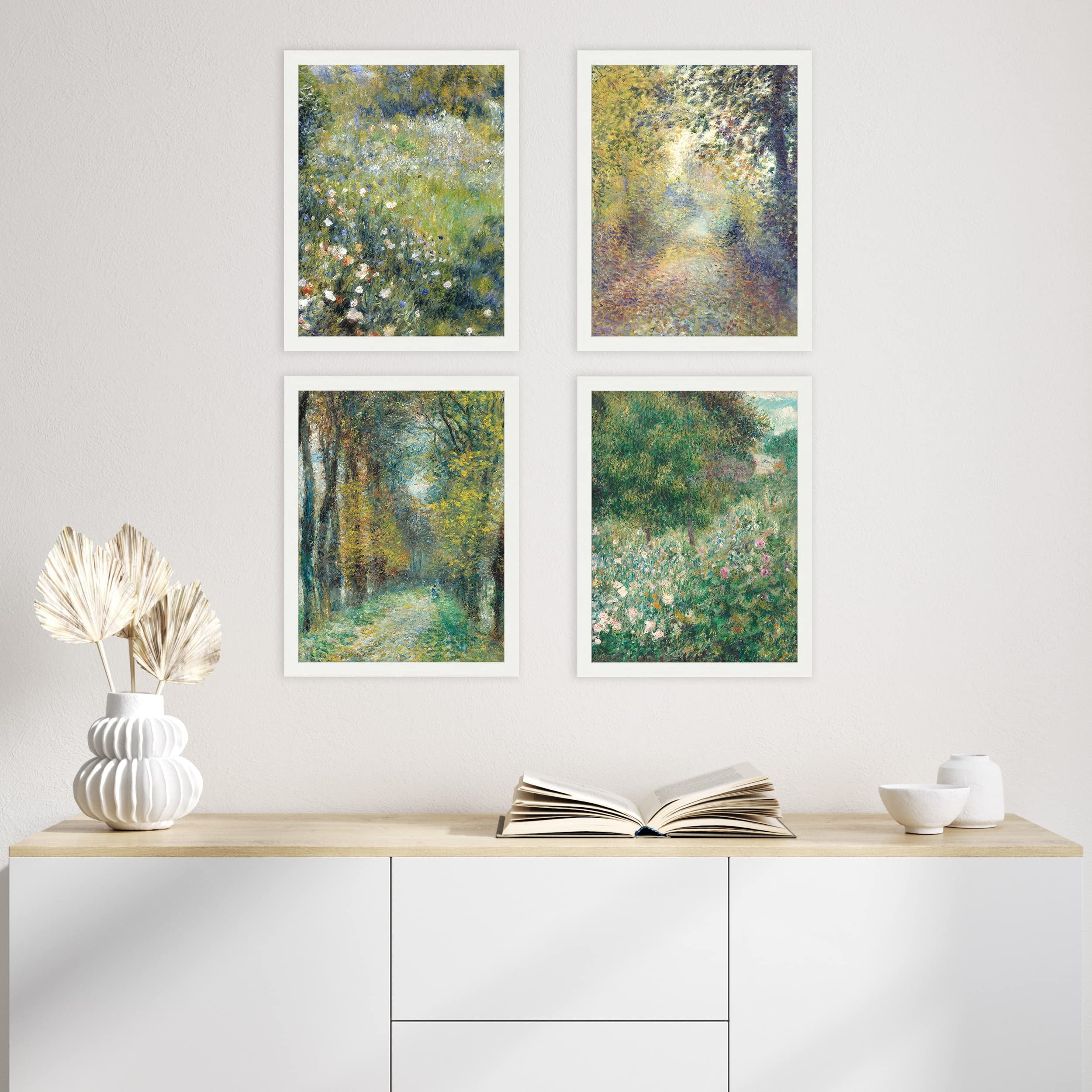 PixonSign Framed Wall Art Summer Pastel Flower Forest, Set of 4 Classic ...