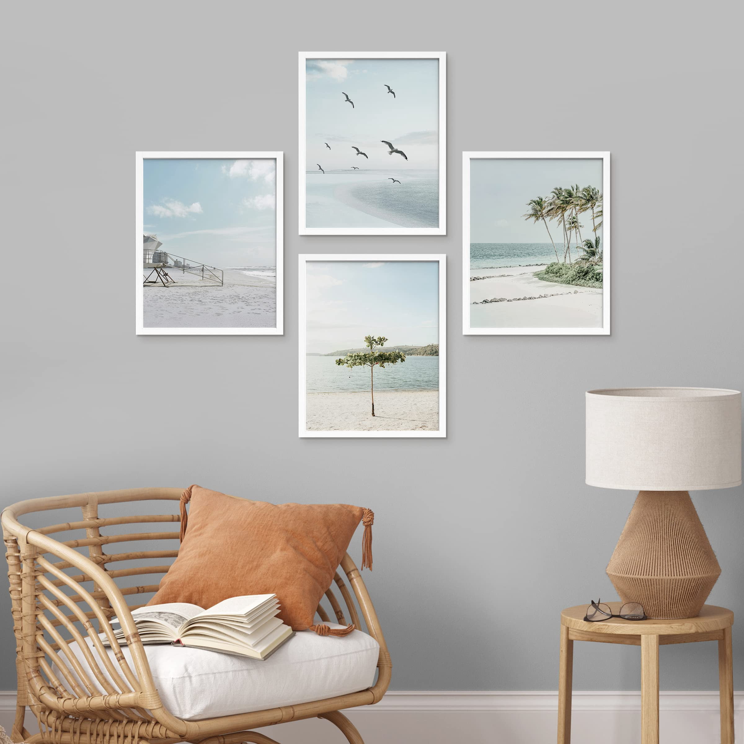 PixonSign Framed Wall Art Tropical Island Pastel Washed Out Palm Tree ...