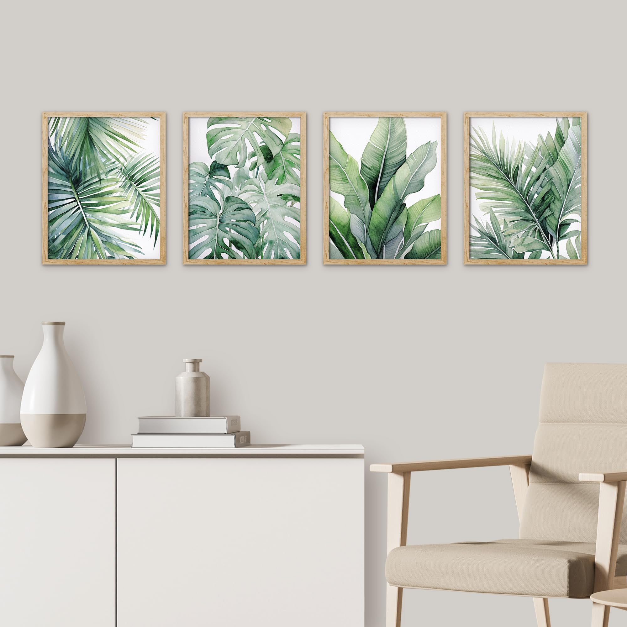 PixonSign Framed Wall Art Tropical Jungle Plants Green Leaves Prints ...