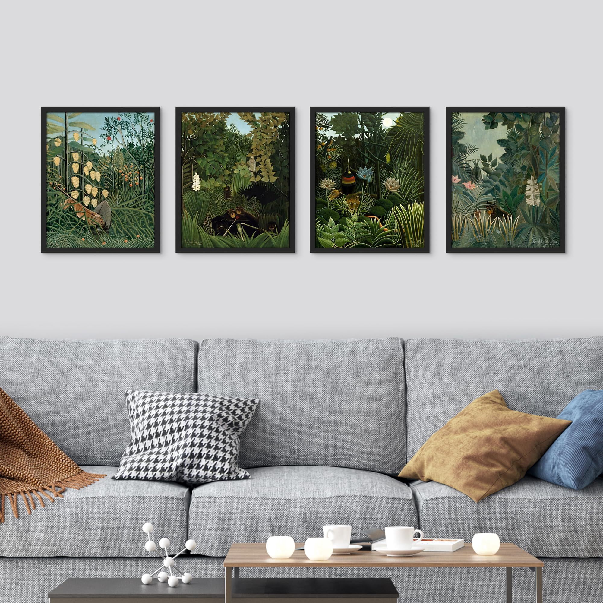 PixonSign Framed Wall Art Tropical Jungle Wildlife Scenes Prints, Set ...