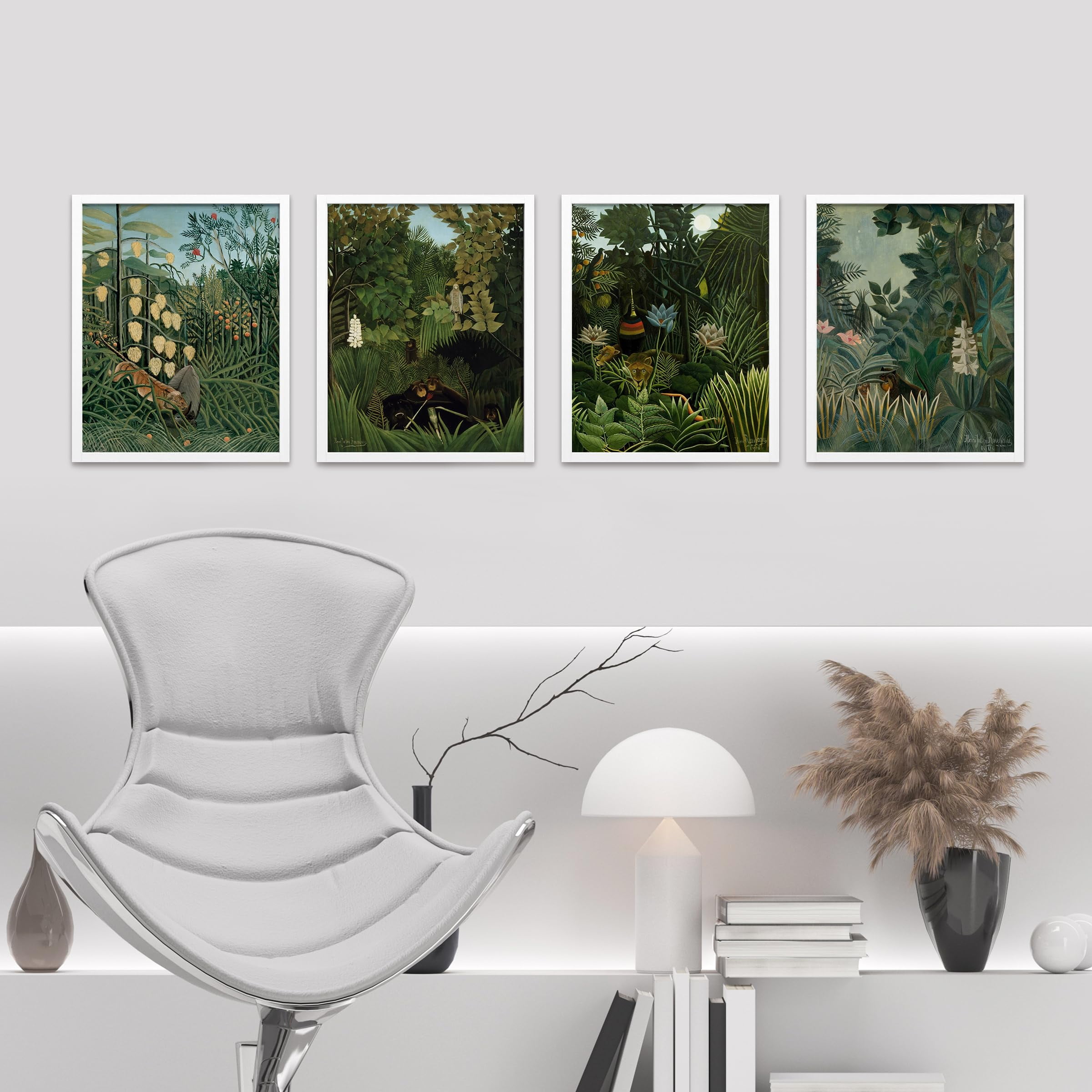 PixonSign Framed Wall Art Tropical Jungle Wildlife Scenes Prints, Set ...