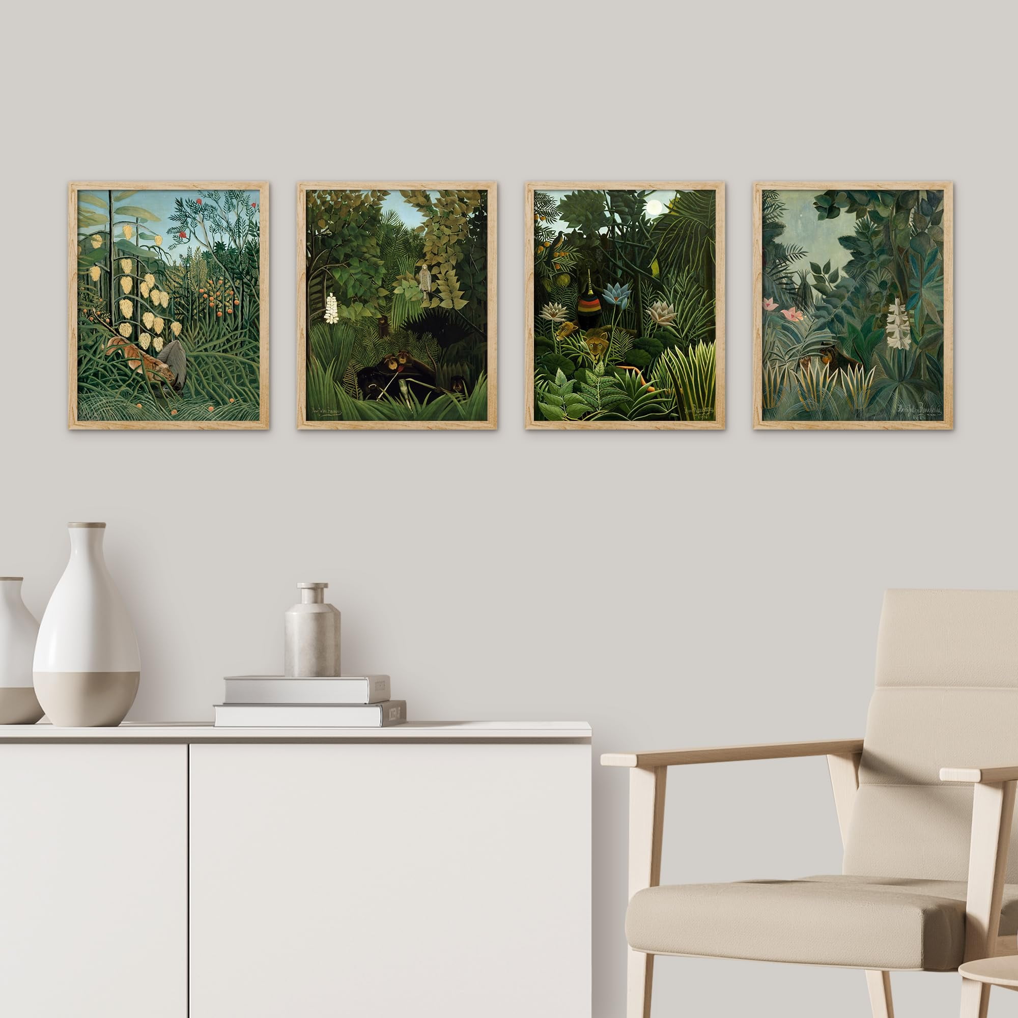 PixonSign Framed Wall Art Tropical Jungle Wildlife Scenes Prints, Set ...