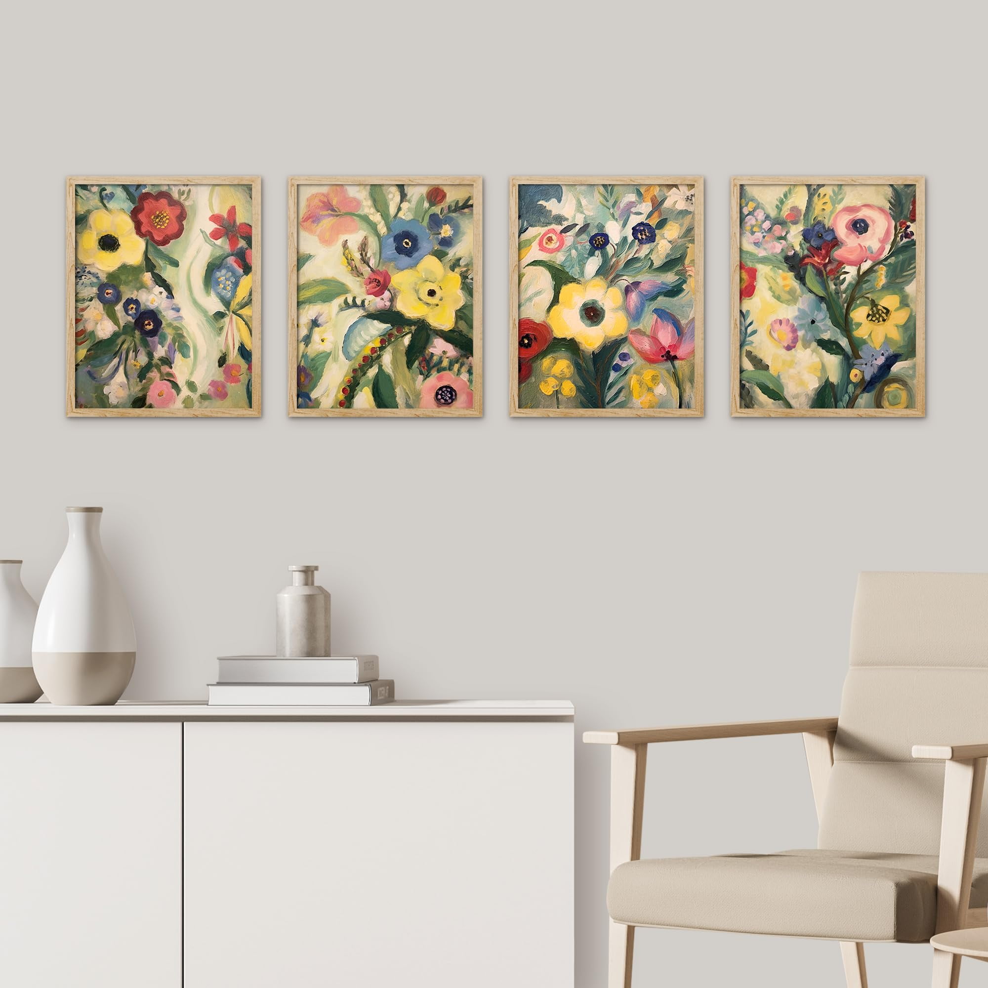 PixonSign Framed Wall Art Vibrant Impressionist Flowers Prints, Set of ...
