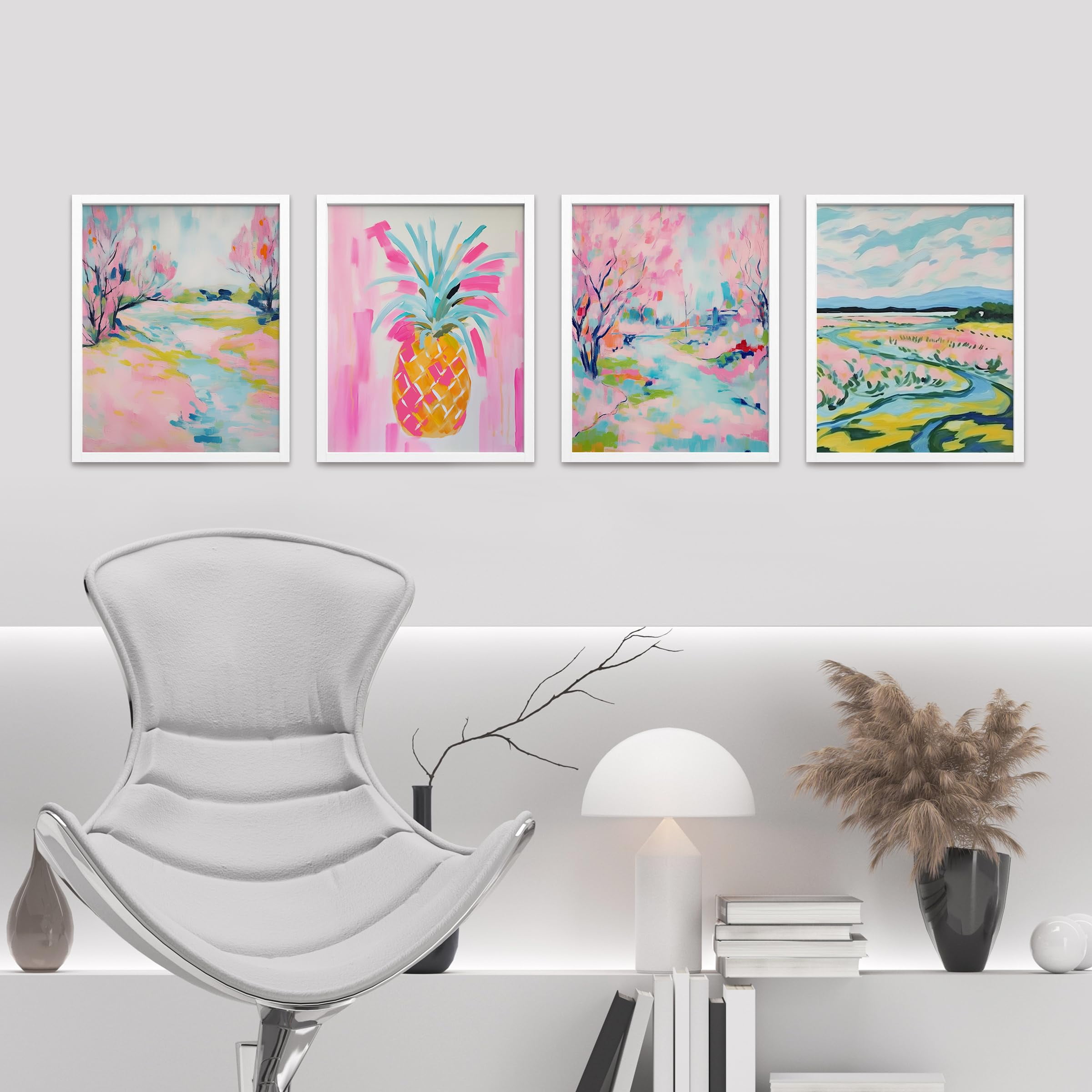 PixonSign Framed Wall Art Vibrant Spring Landscape and Pineapple ...