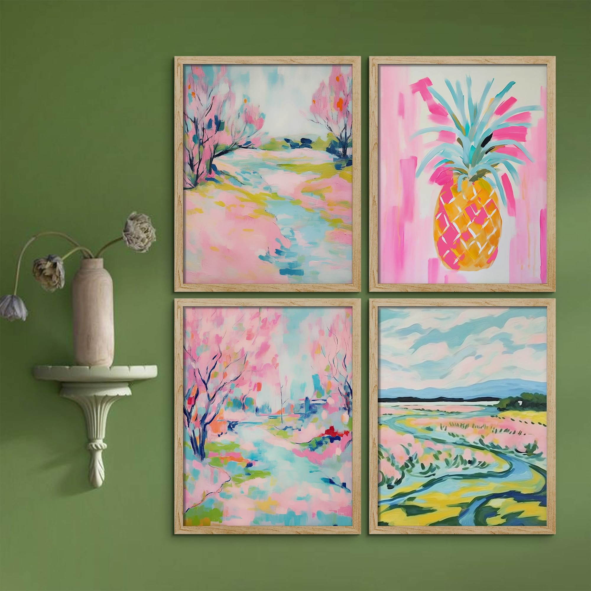 PixonSign Framed Wall Art Vibrant Spring Landscape and Pineapple ...