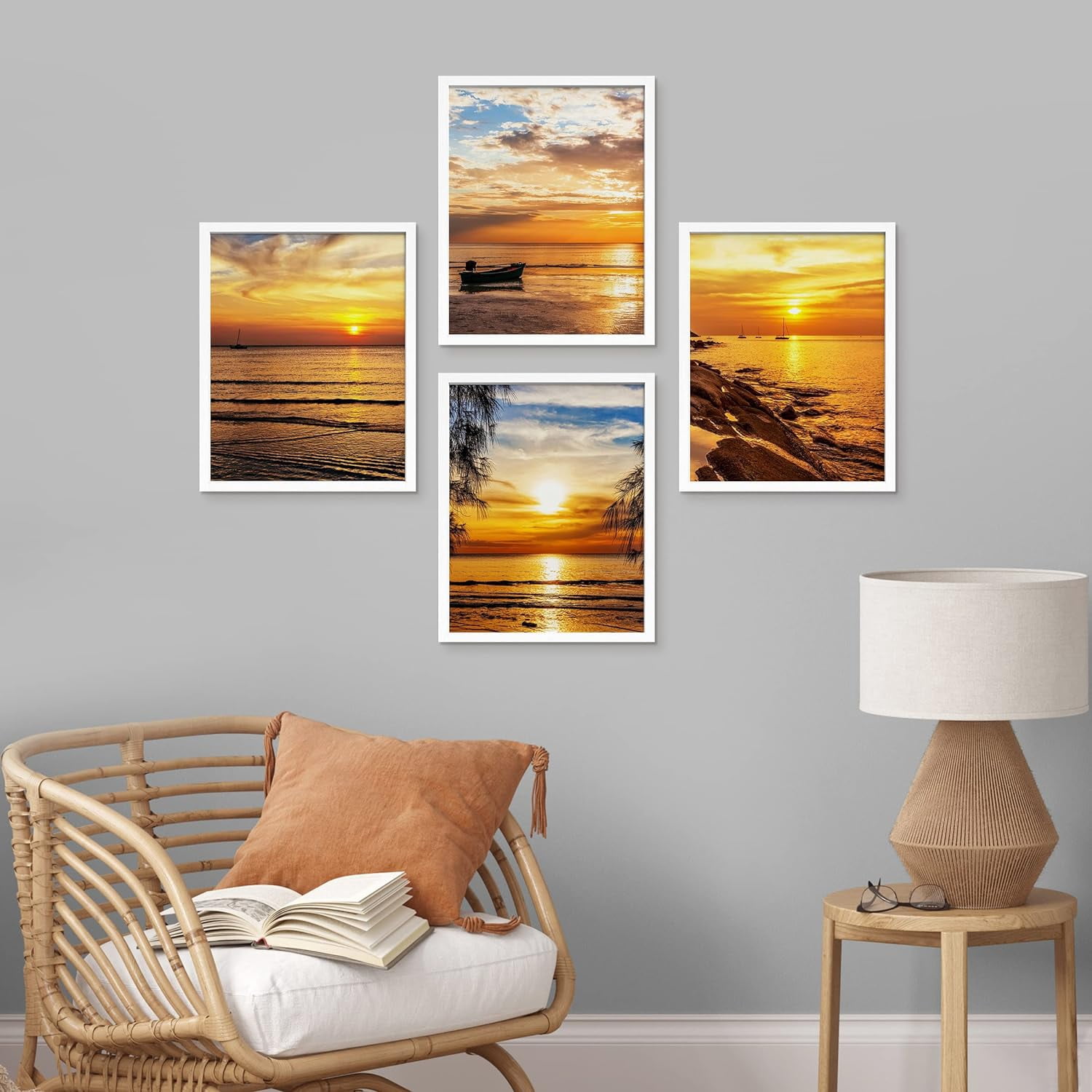 PixonSign Framed Wall Art Vibrant Tropical Beach Shore Sunset Island ...