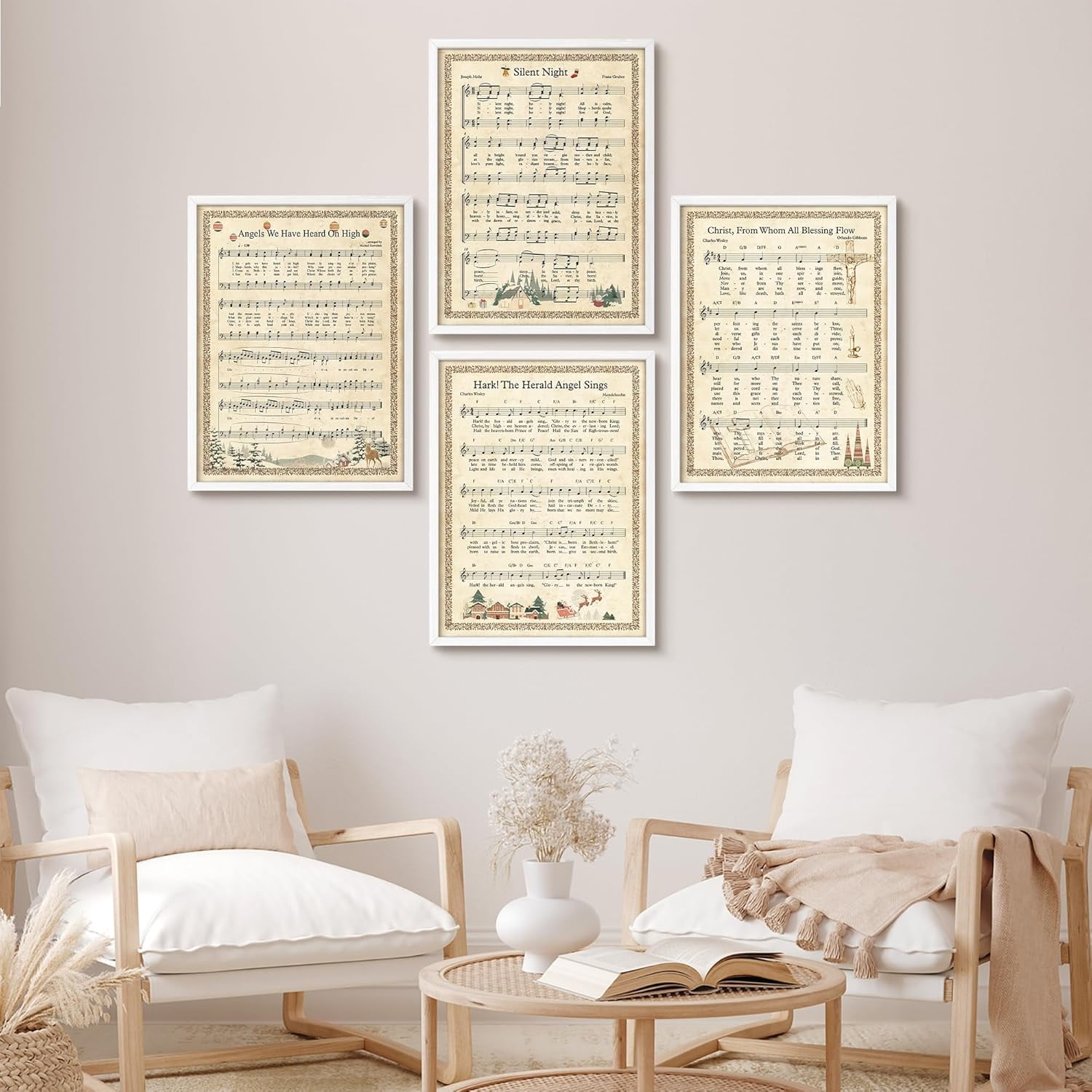 PixonSign Framed Wall Art Vintage Christmas Carol Sheet Music Posters ...