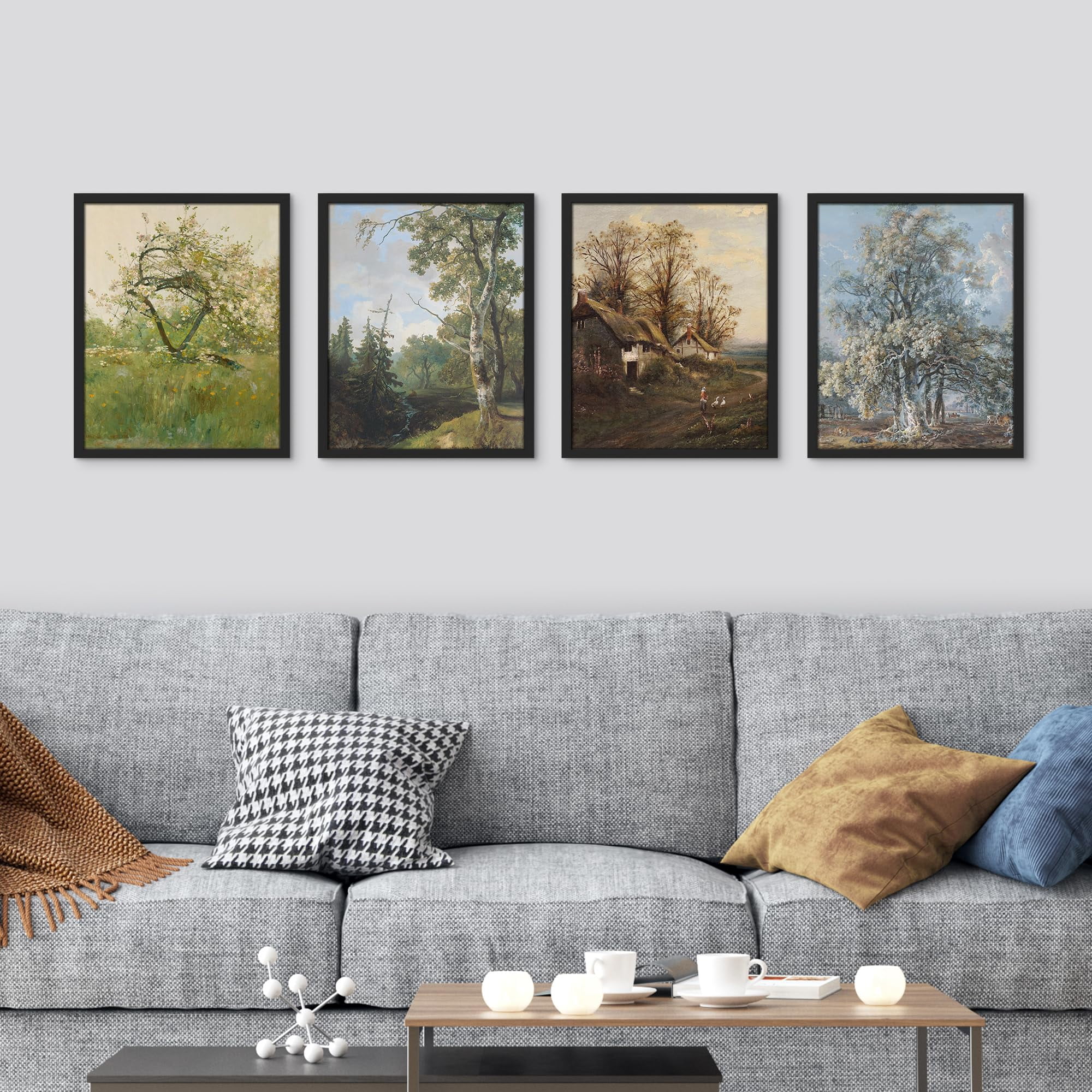 PixonSign Framed Wall Art Vintage Orchard and Countryside Scenes Prints ...