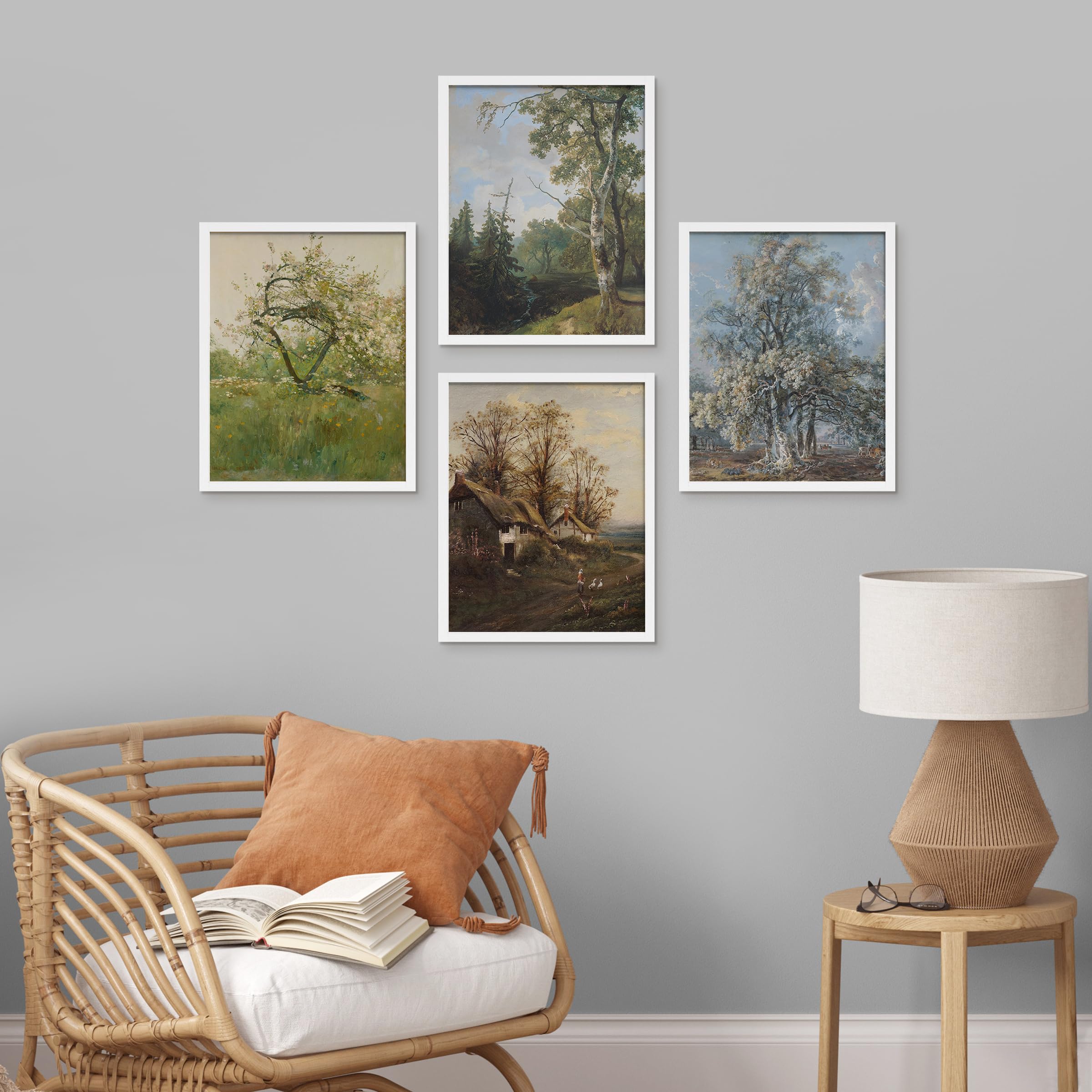 PixonSign Framed Wall Art Vintage Orchard and Countryside Scenes Prints ...