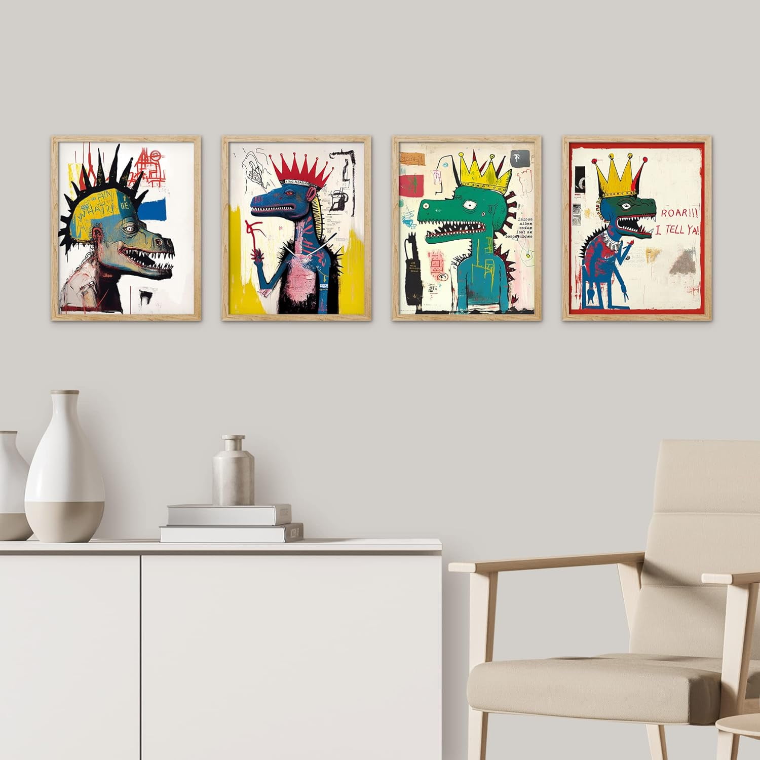 PixonSign Framed Wall Art, Vintage Retro Antique Basquiat Dinosaur ...