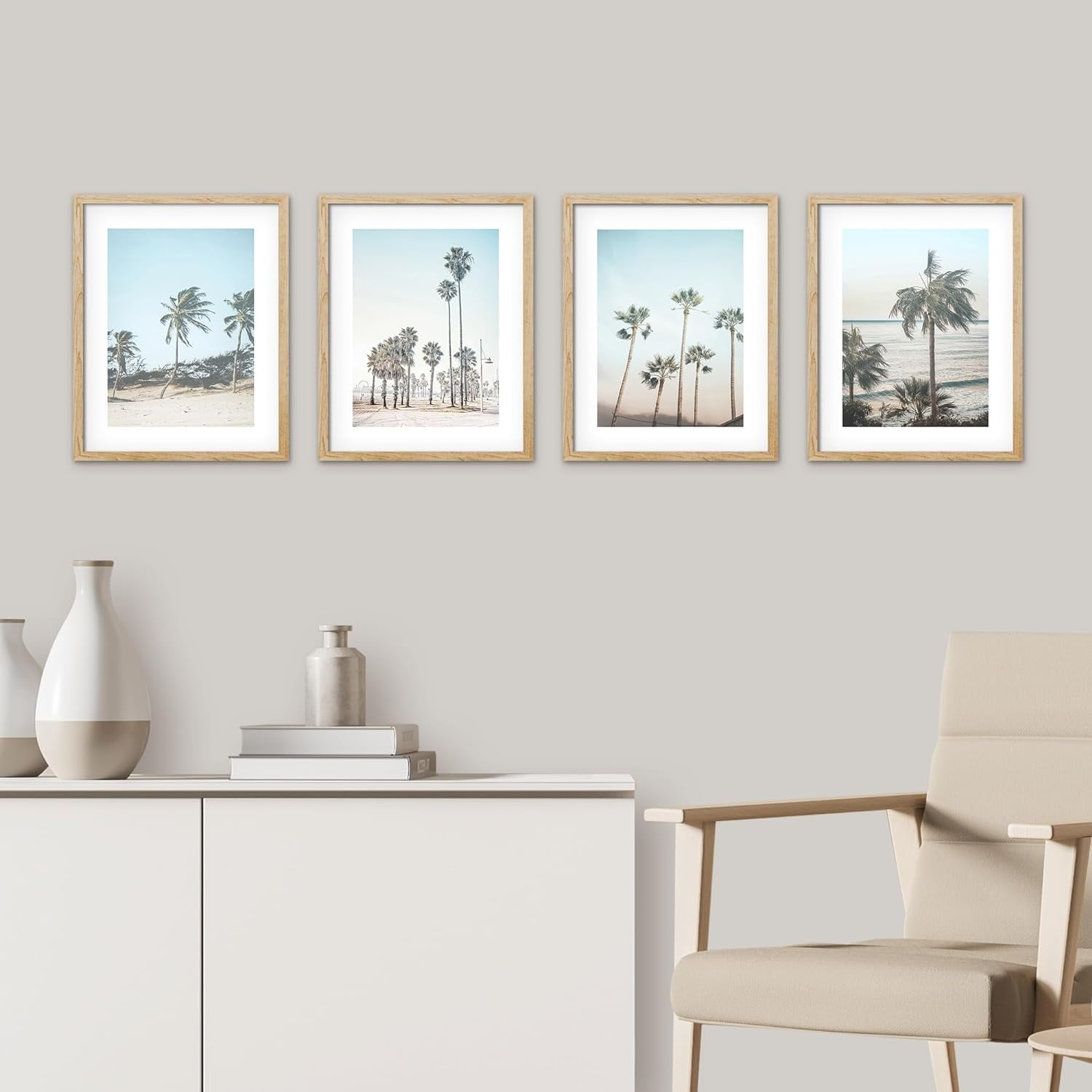 PixonSign Framed Wall Art, Washed Out Tropical Island Posters, Set of 4 ...