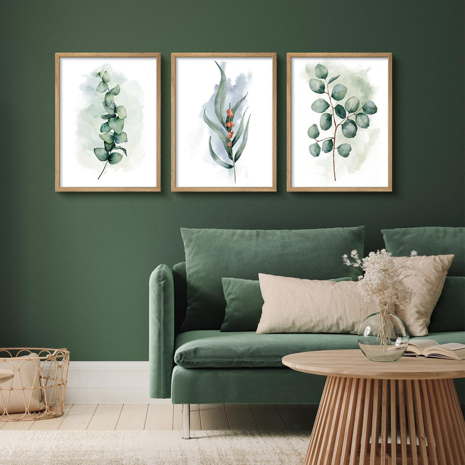 PixonSign Framed Wall Art Watercolor Botanical Leaves Posters, Set of 3 Greenery Plants ...
