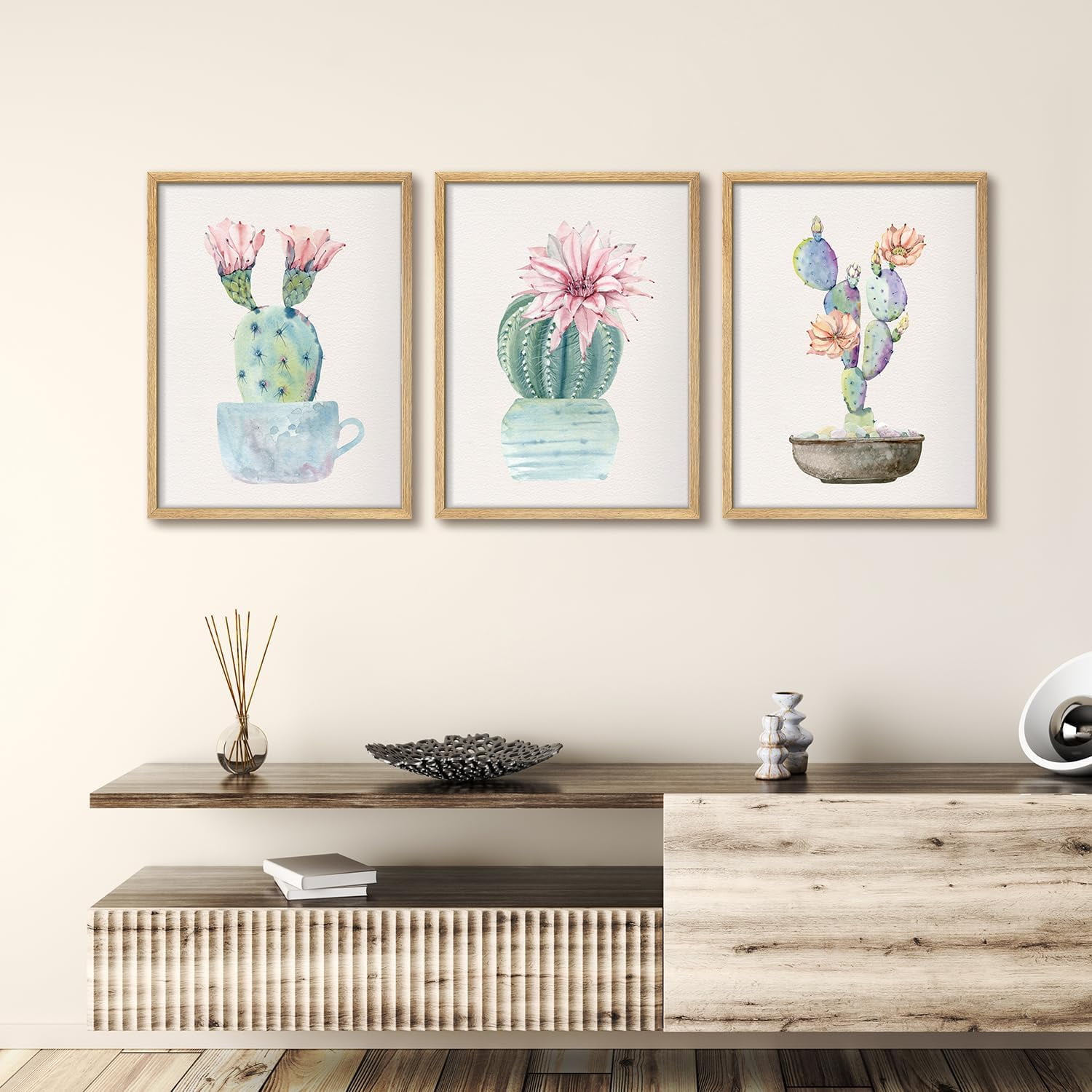 PixonSign Framed Wall Art Watercolor Cactus and Succulents Modern ...