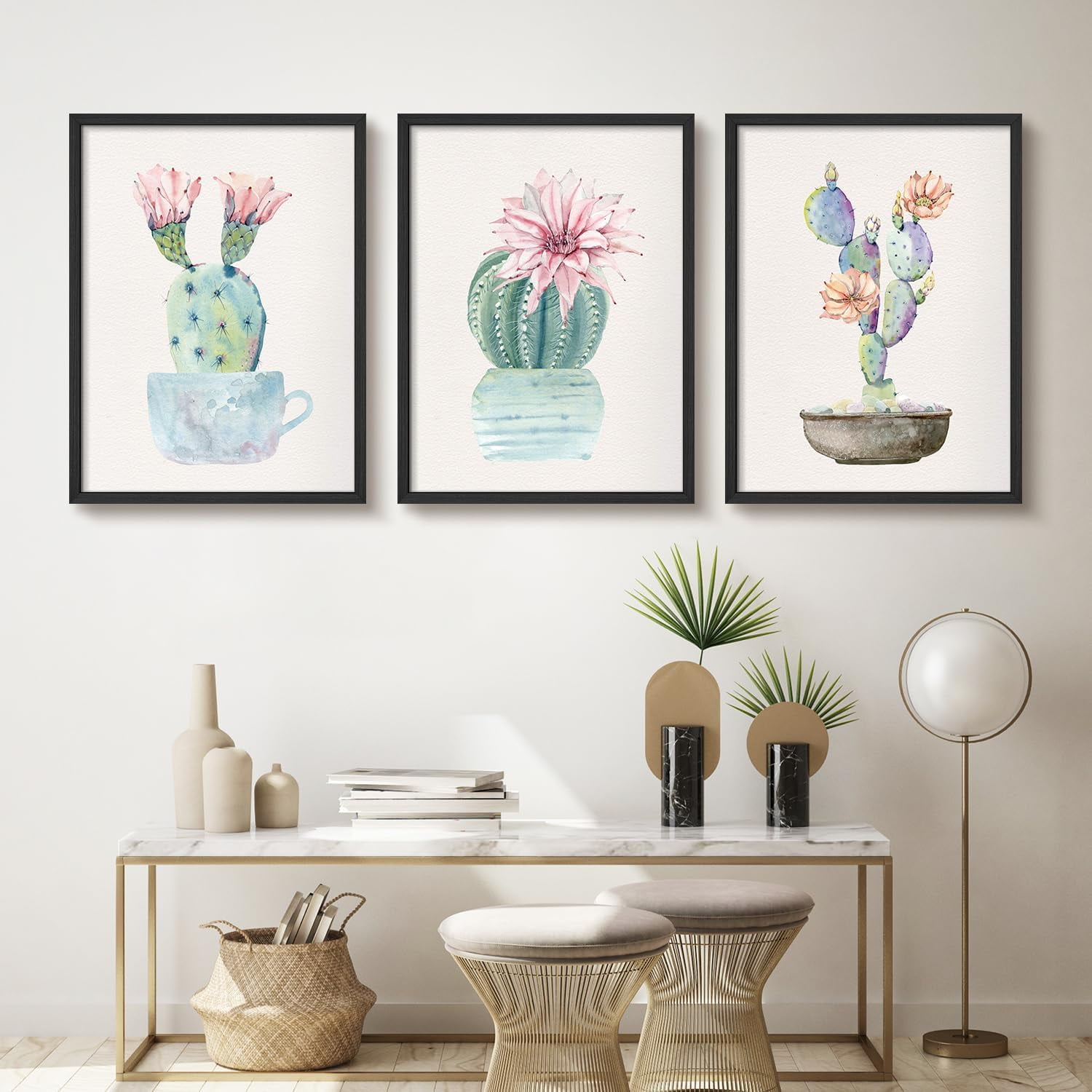 PixonSign Framed Wall Art Watercolor Cactus and Succulents Modern ...