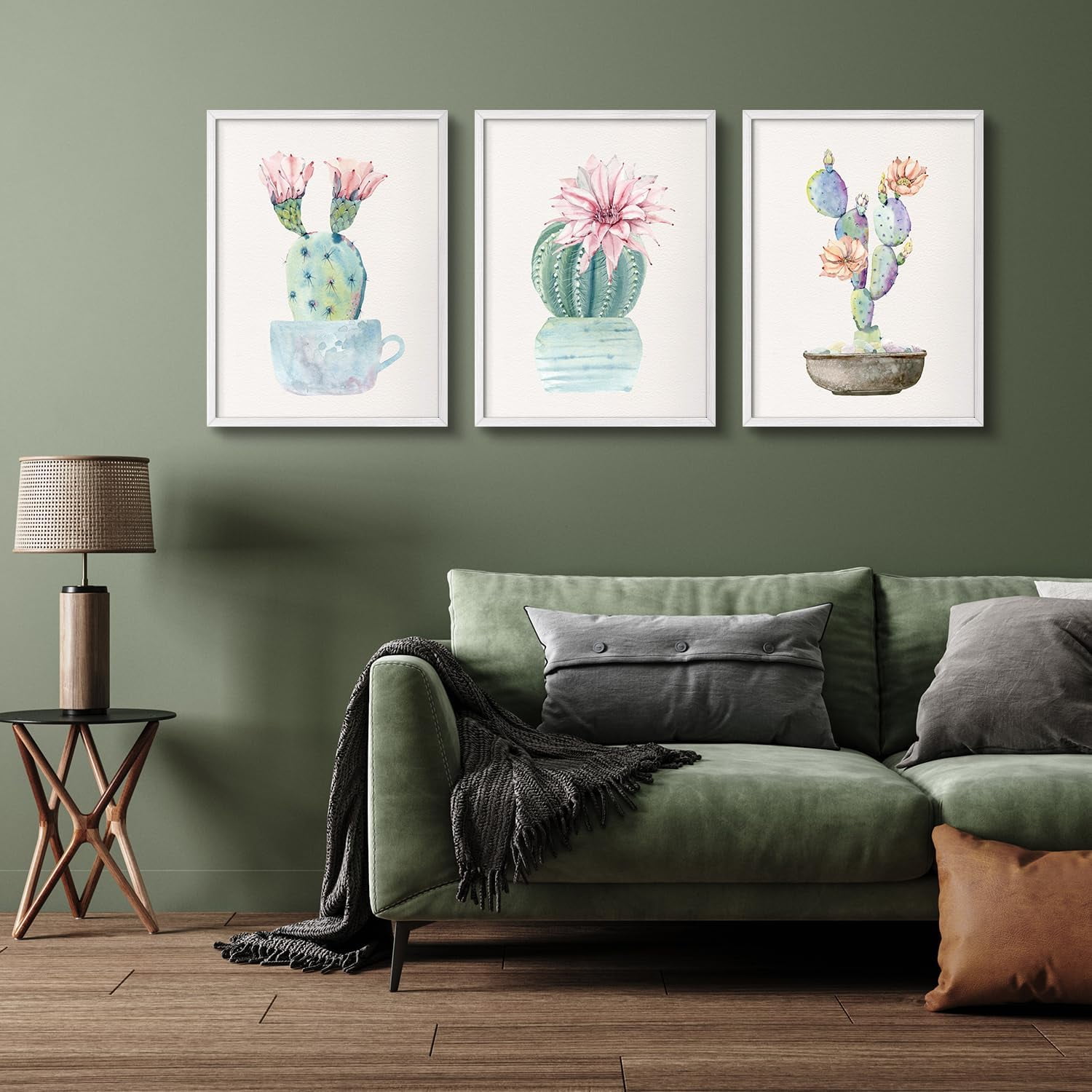 PixonSign Framed Wall Art Watercolor Cactus and Succulents Modern ...