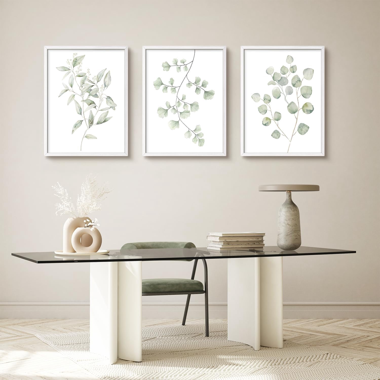 PixonSign Framed Wall Art Watercolor Greenery Plants Posters, Set of 3 ...