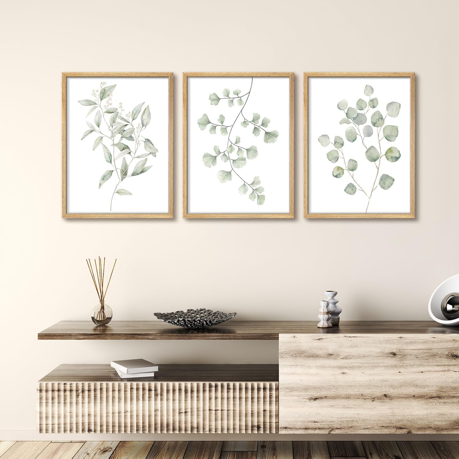 PixonSign Framed Wall Art Watercolor Greenery Plants Posters, Set of 3 ...